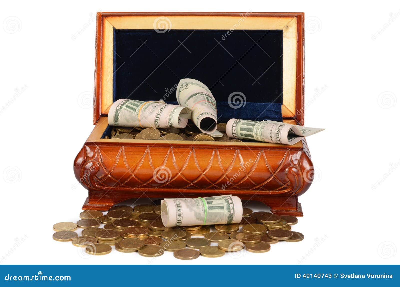 Coins and Banknotes in the Box Stock Image - Image of open, finances ...