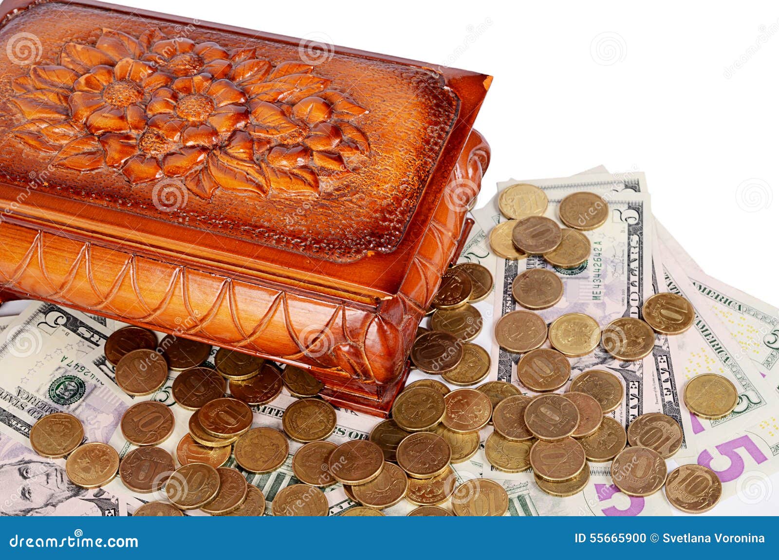 Coins and Banknotes in the Box Stock Photo - Image of full, metal: 55665900