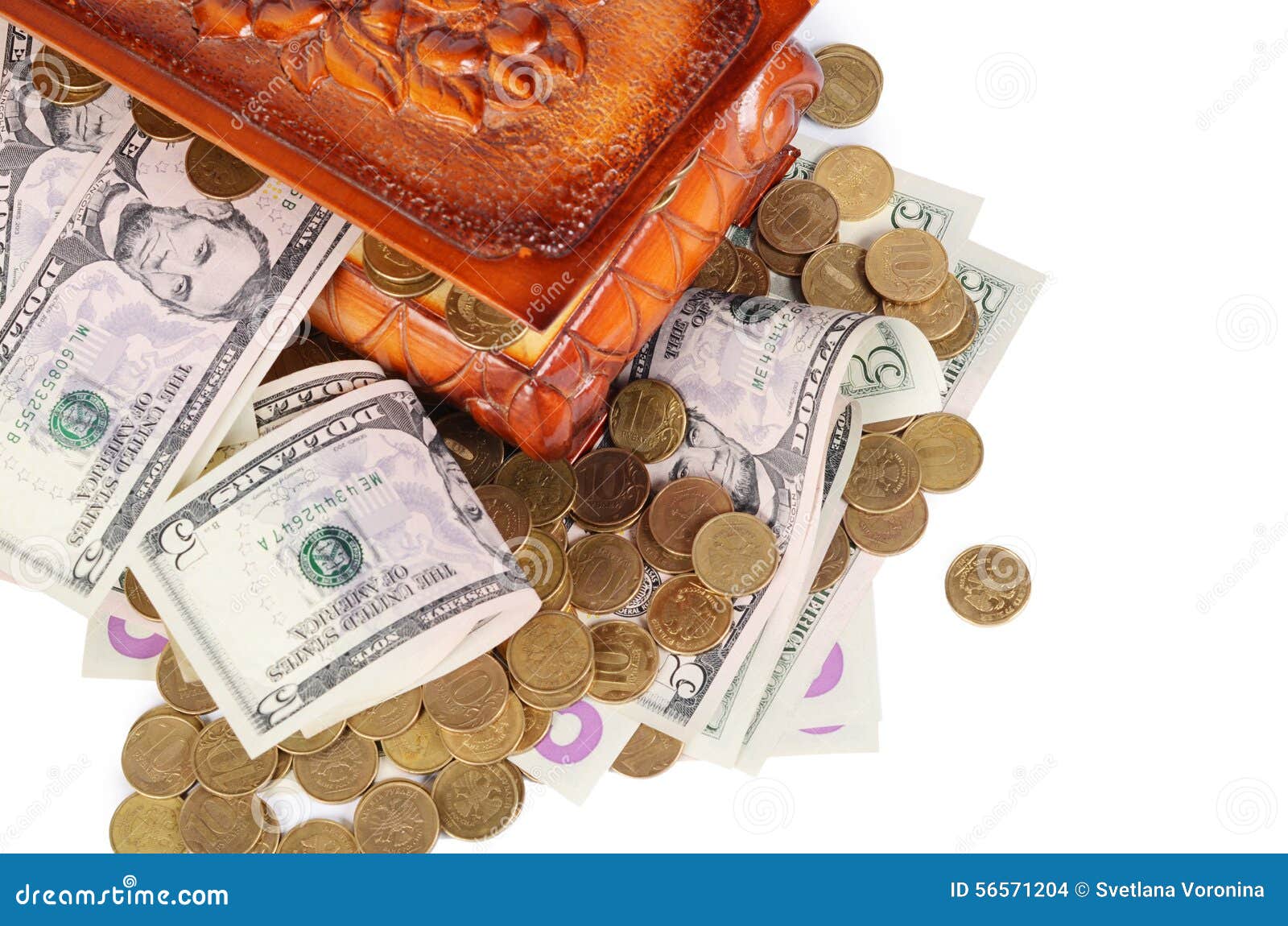 Coins and Banknotes in the Box Stock Photo - Image of full, mystery ...