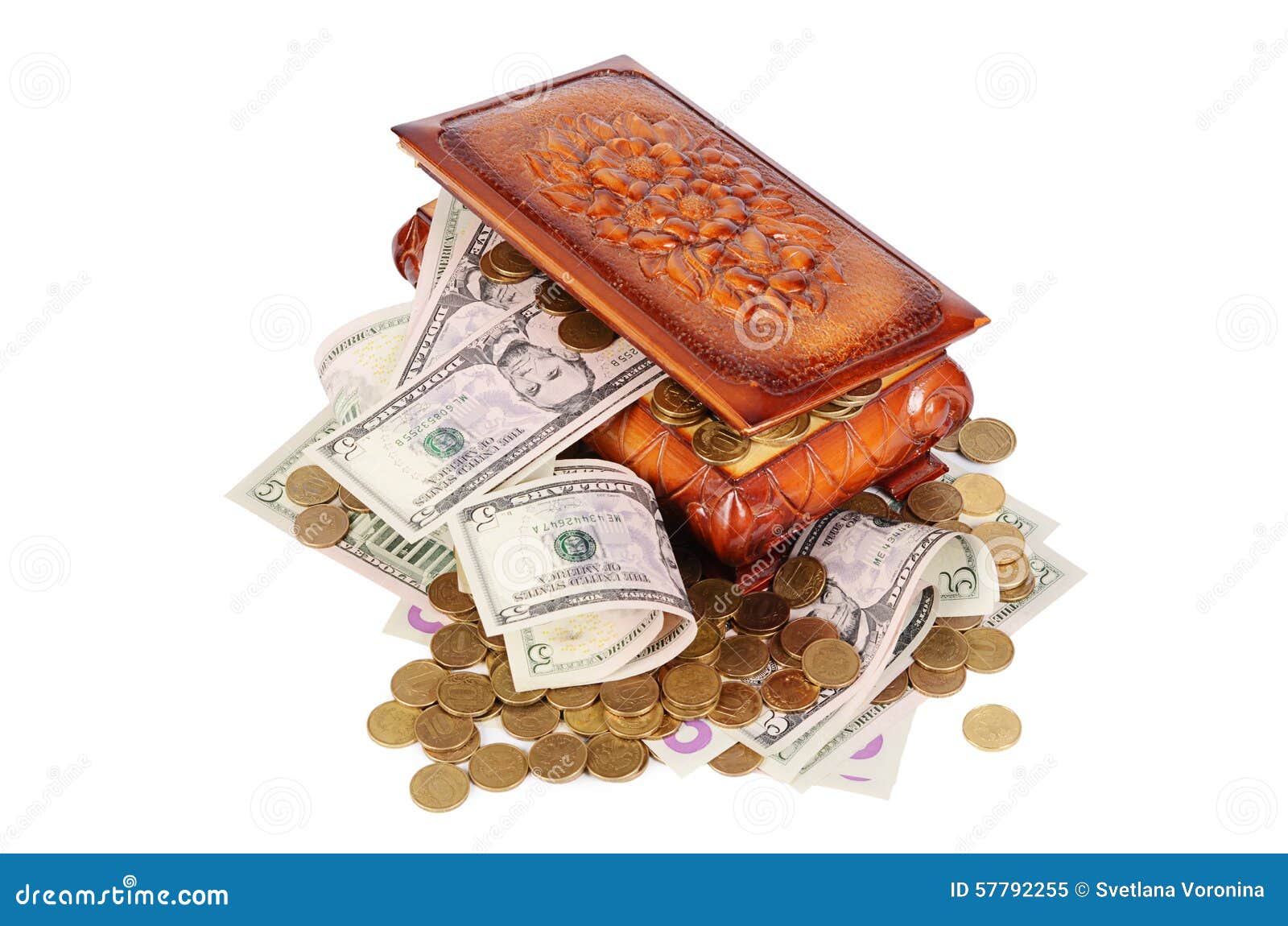 Coins and Banknotes in the Box Stock Image - Image of isolated, full ...