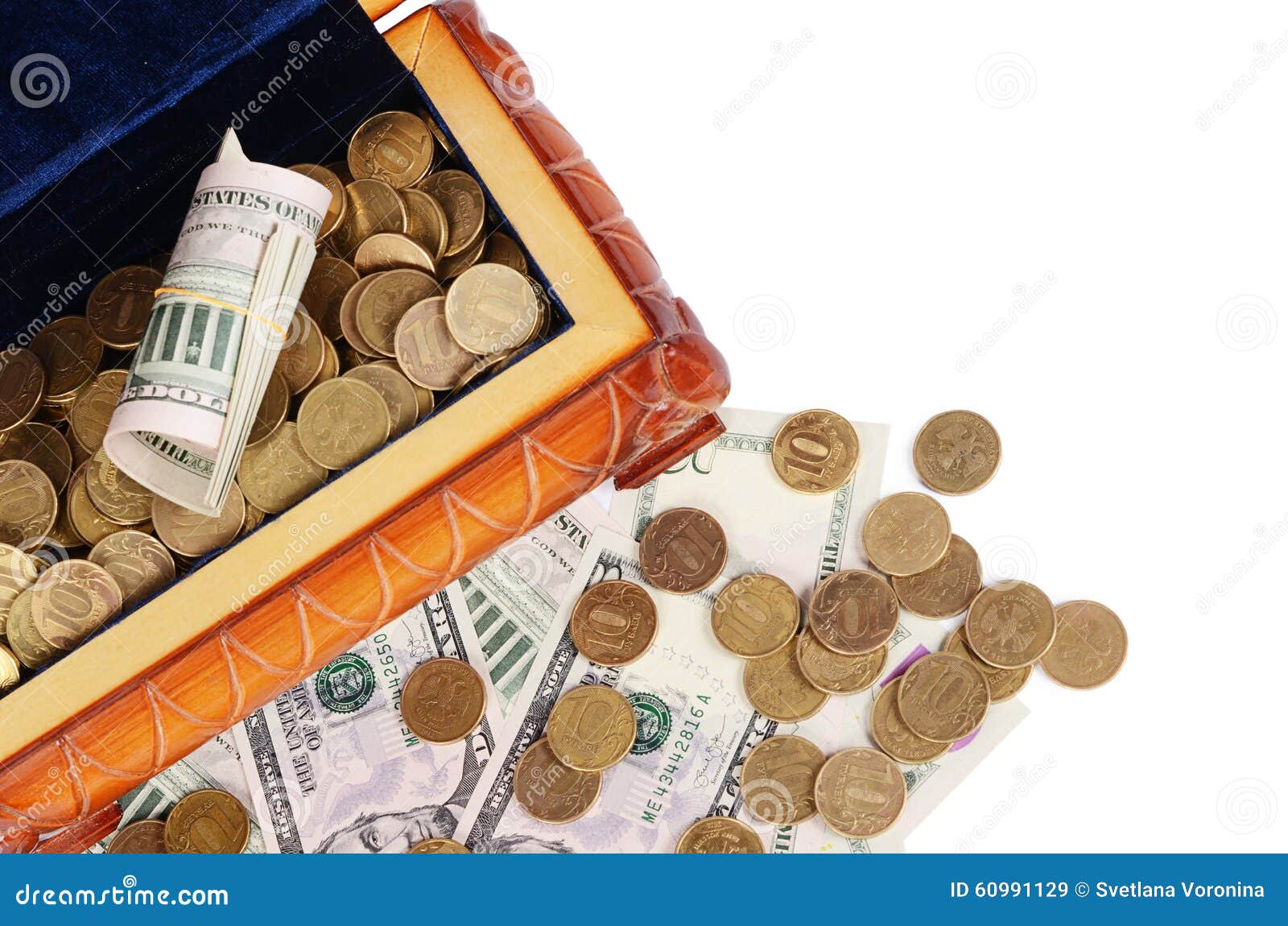 Coins and Banknotes in the Box Stock Image - Image of luck, finance ...