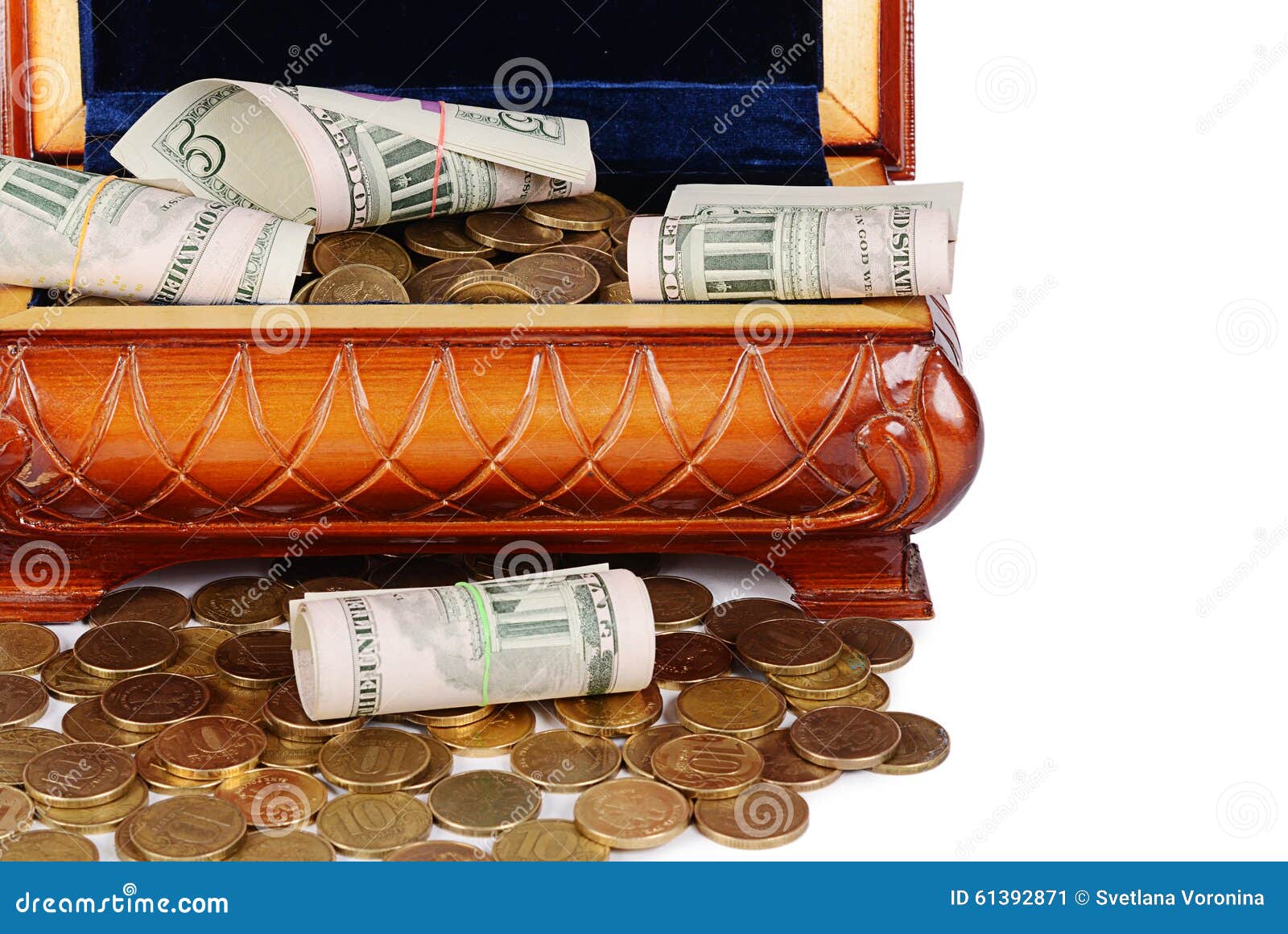 Coins and Banknotes in the Box Stock Image - Image of isolated ...