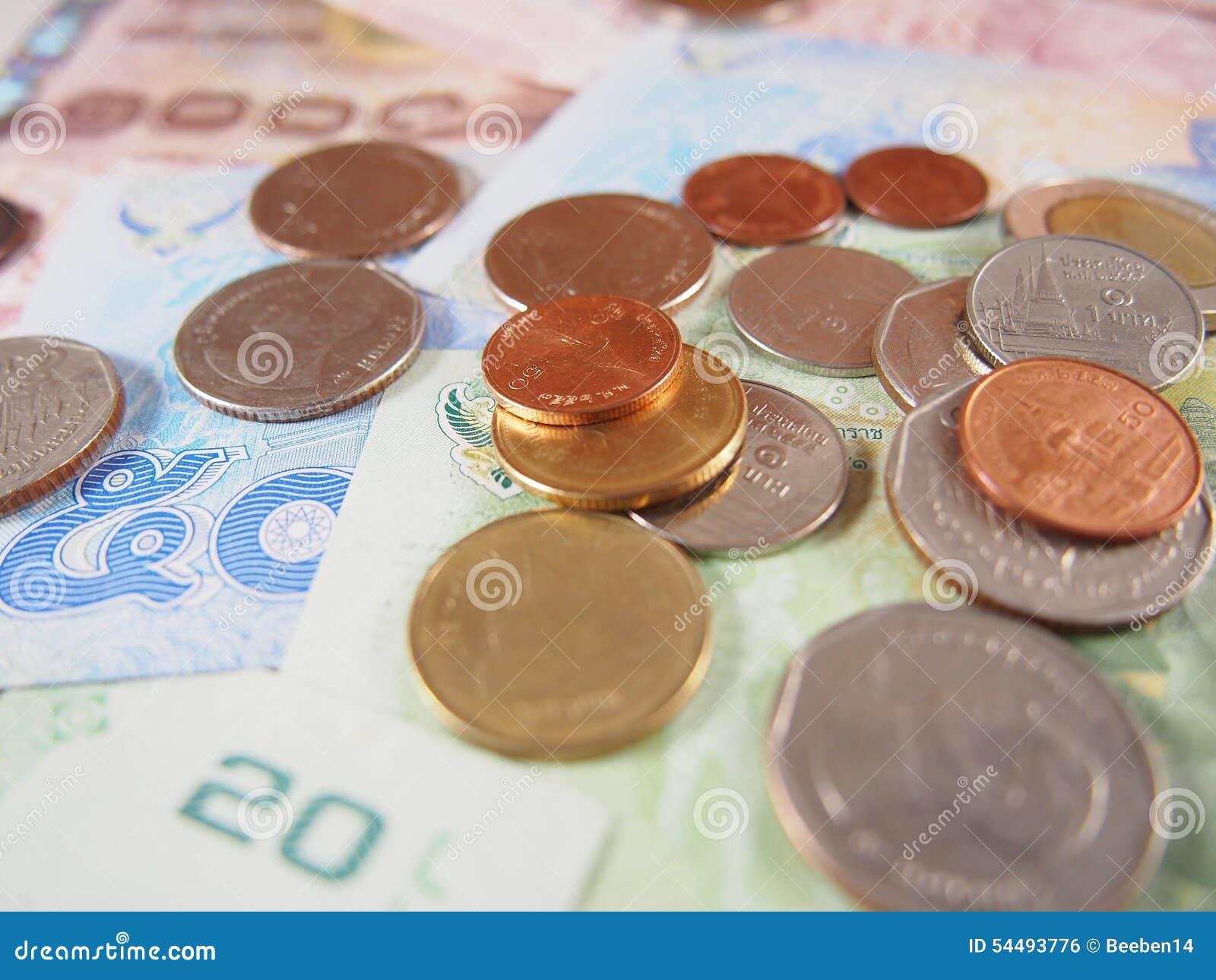 Coins on Banknotes, Thai Baht Money Stock Photo - Image of note ...