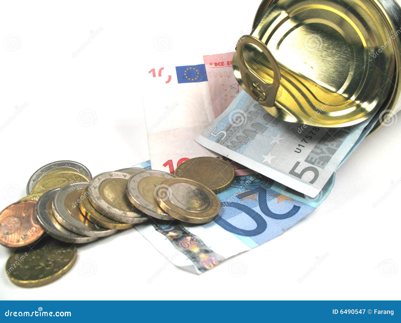Coins and Banknotes in a Tin Stock Image - Image of finance, abstract ...