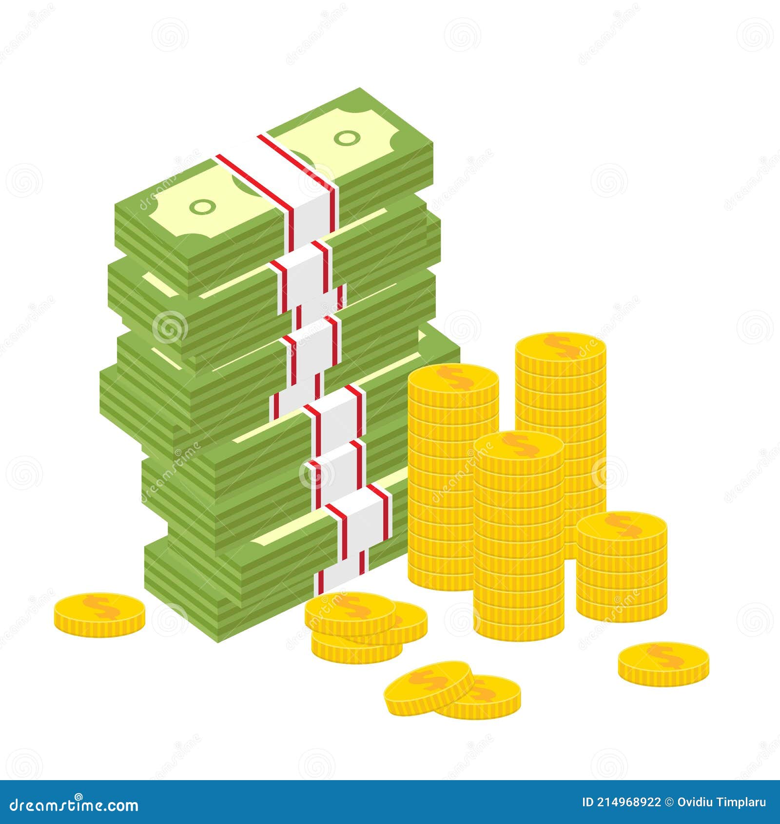 Coins and Banknotes Vector Illustration Isolated on White Background ...