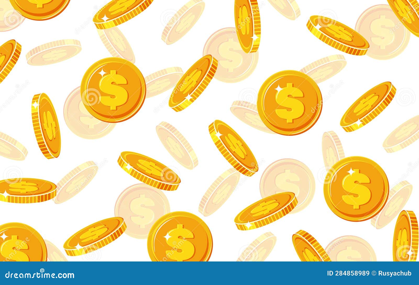 Golden Sparkling Coins. Banner with Falling Dollars. Wealth. Stock ...