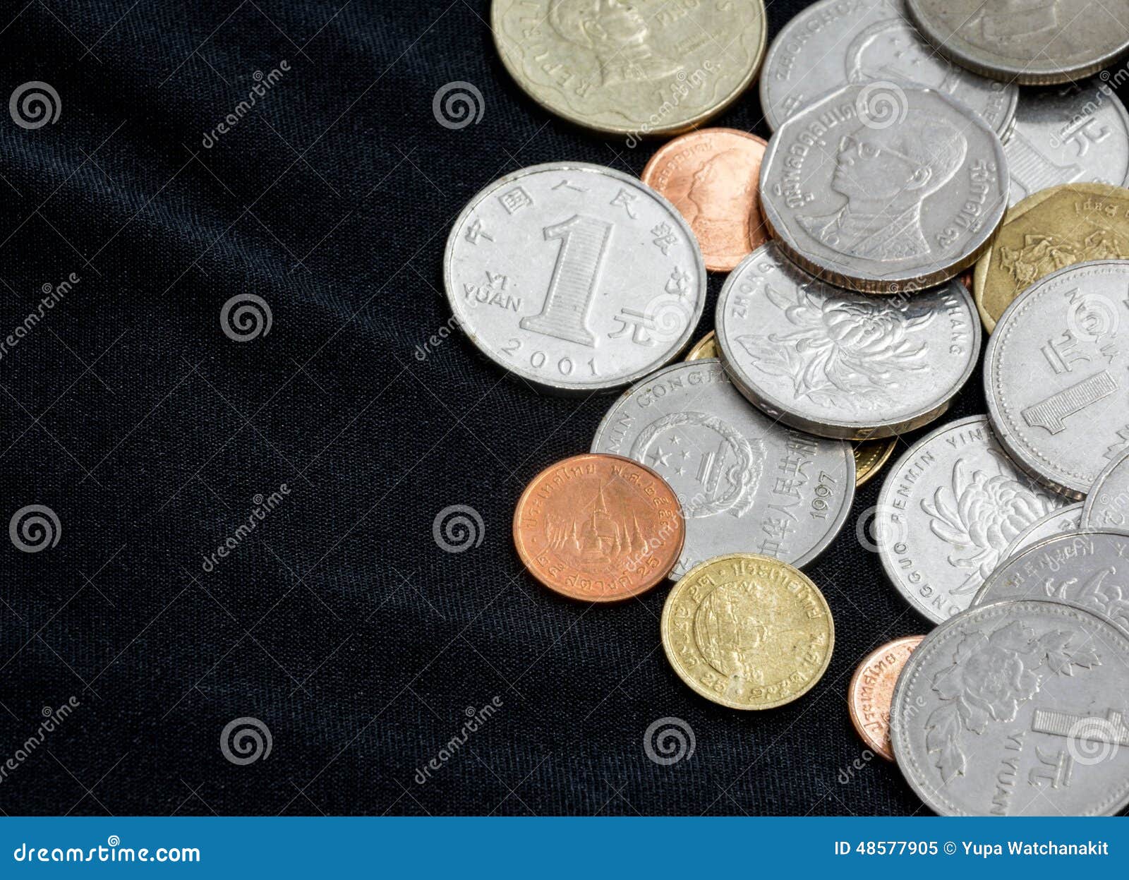 Coins on black background stock image. Image of fabric - 48577905