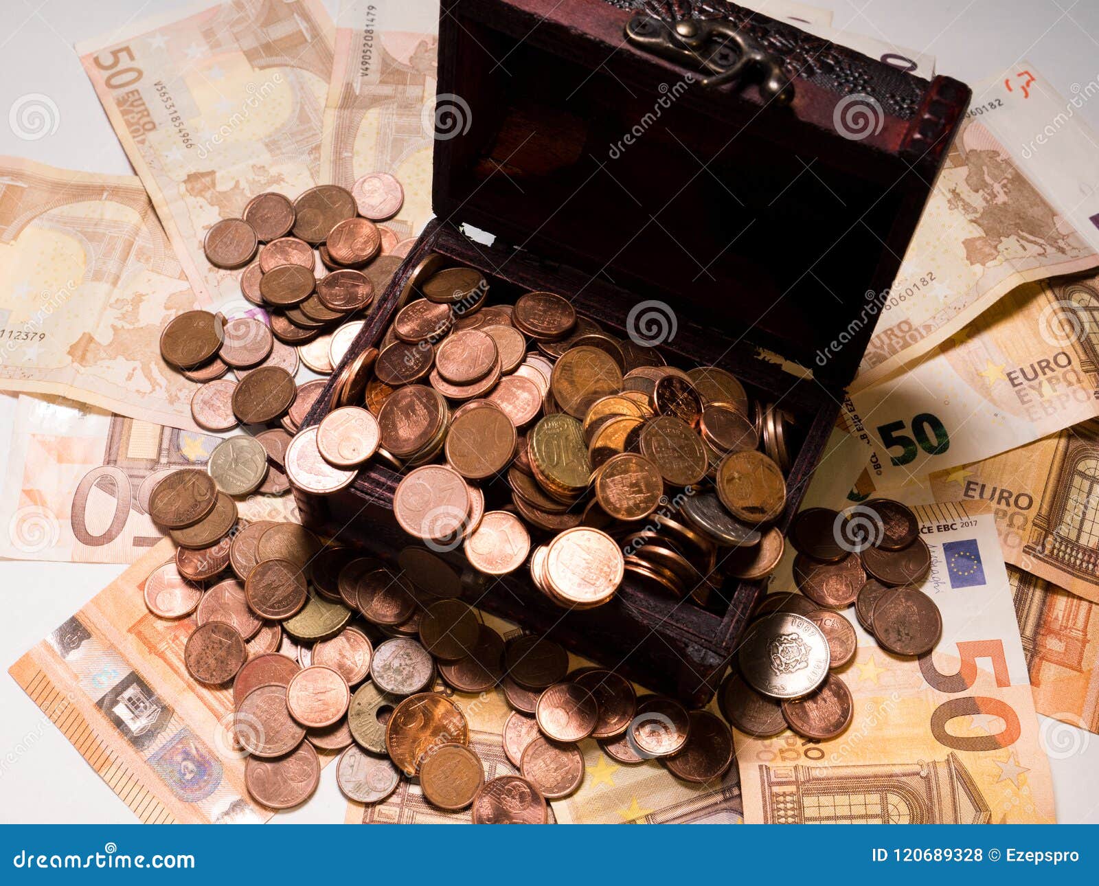 Coins in box and euros stock photo. Image of europe - 120689328