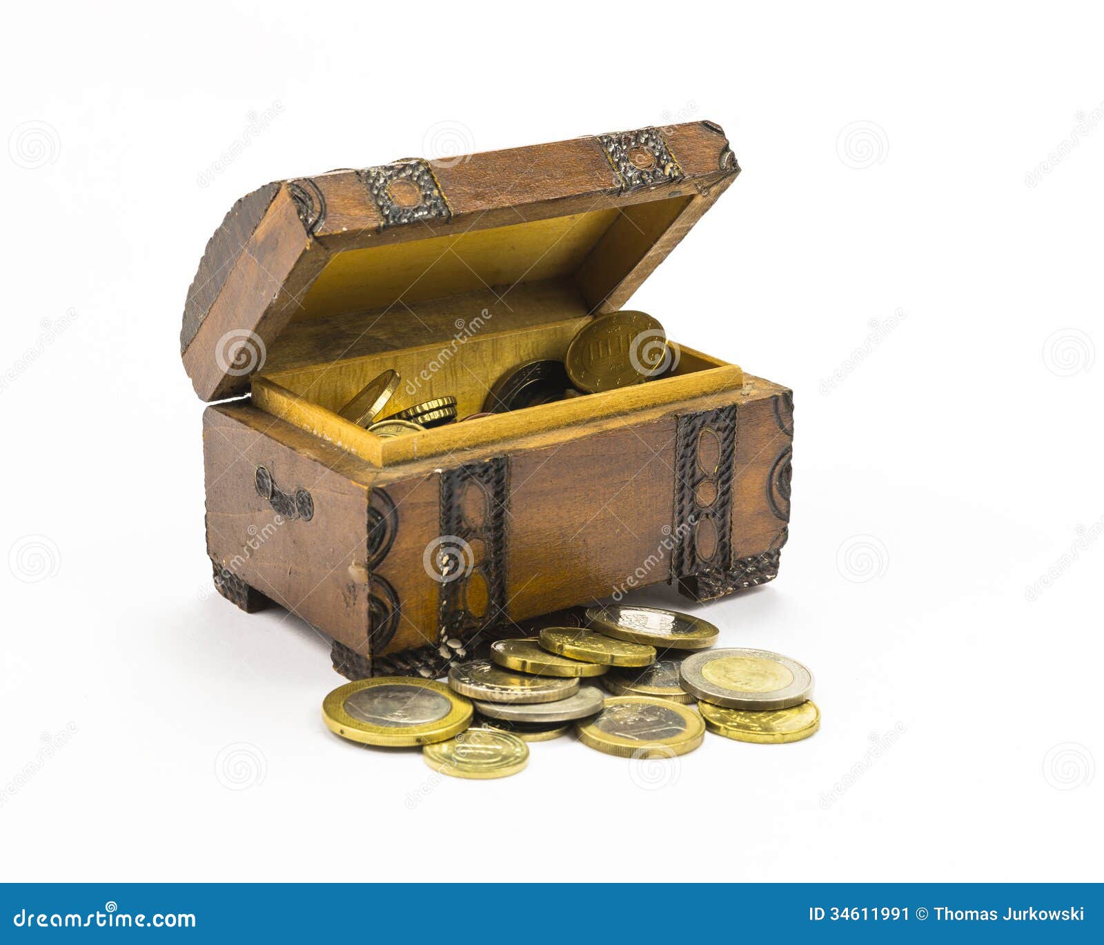 Coins in the box stock image. Image of ornaments, open - 34611991