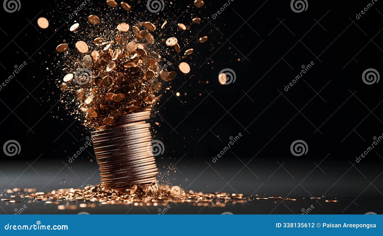 Coins Burst from Stacks in a Dramatic Display of Wealth and Financial ...