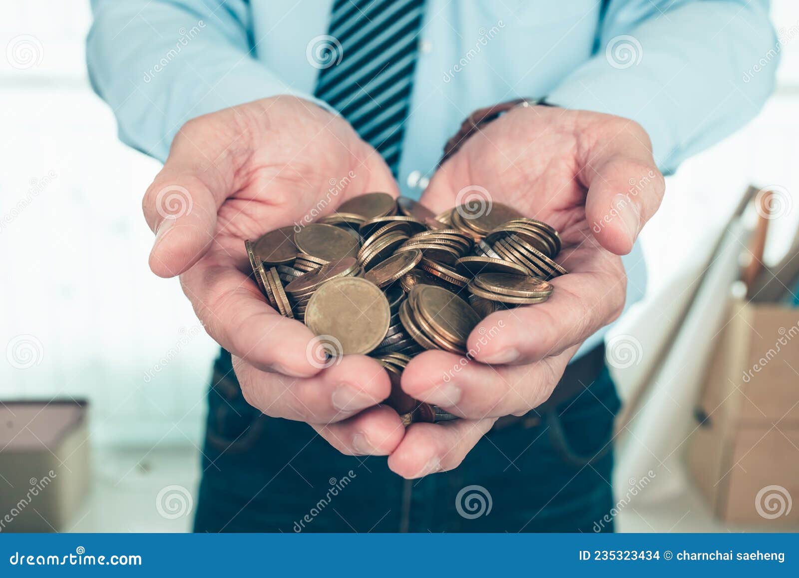 Coins in Businessman Hands. Saving Money Concept Stock Photo - Image of ...