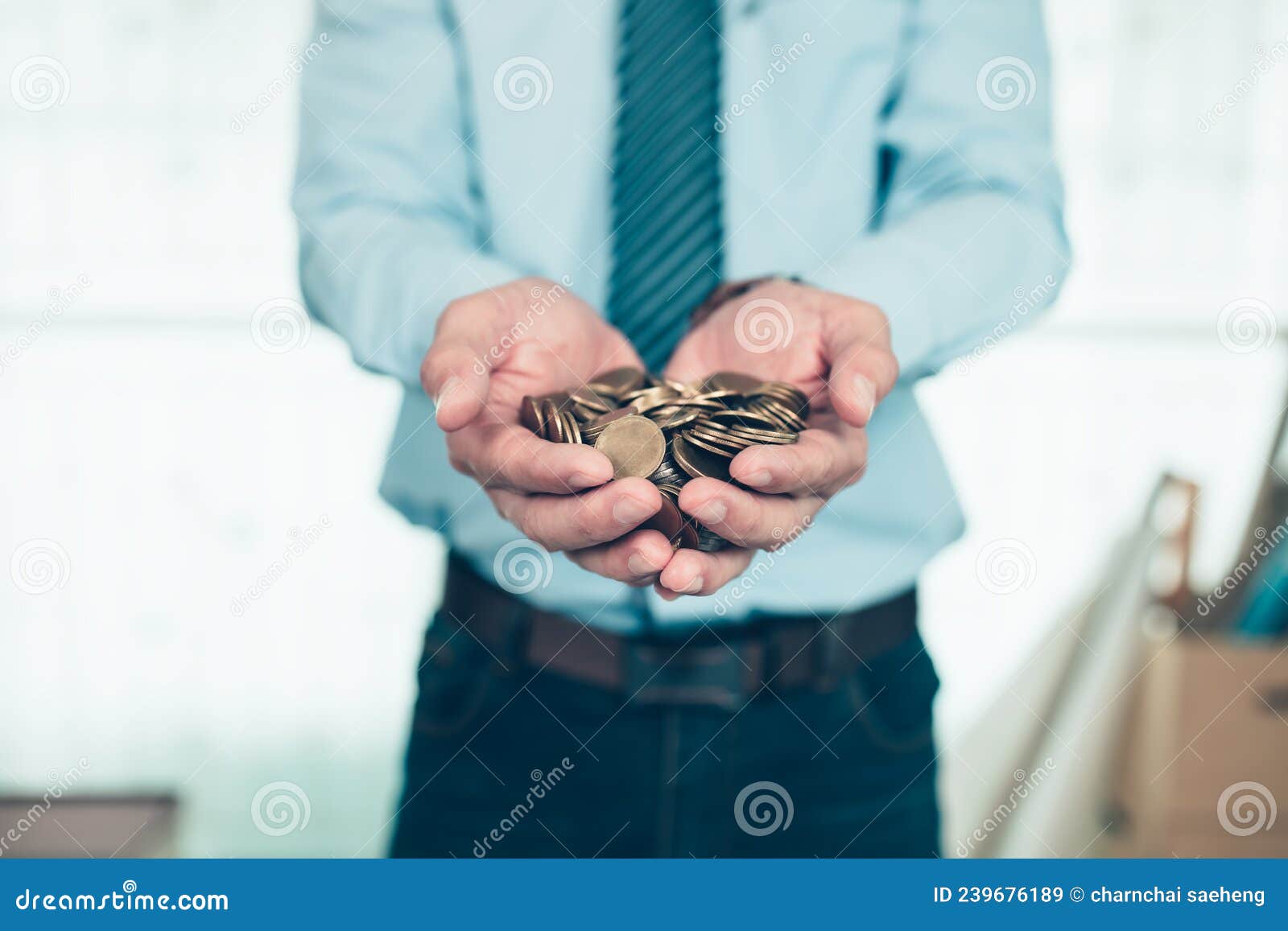 Coins in Businessman Hands. Saving Money Concept Stock Image - Image of ...