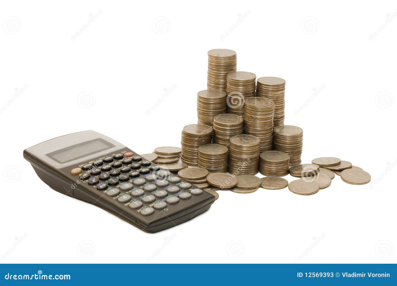 Coins and the calculator stock image. Image of borrow - 12569393