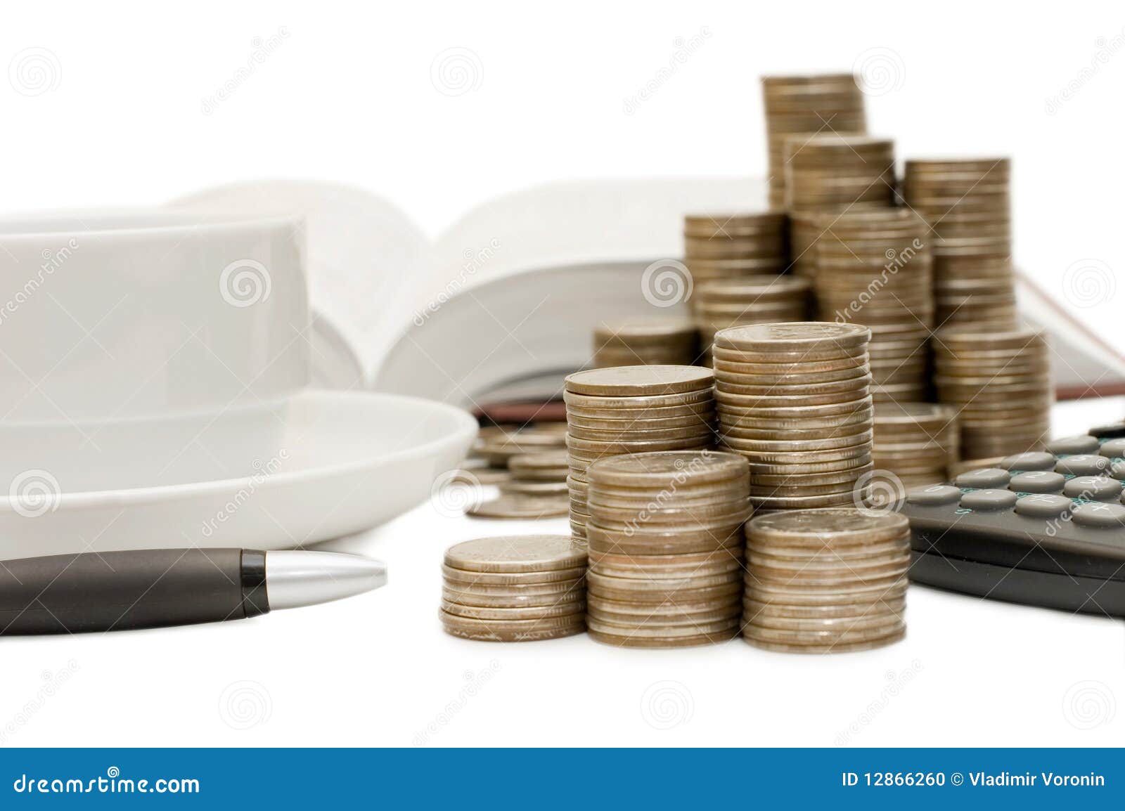 Coins and the calculator stock photo. Image of concepts - 12866260