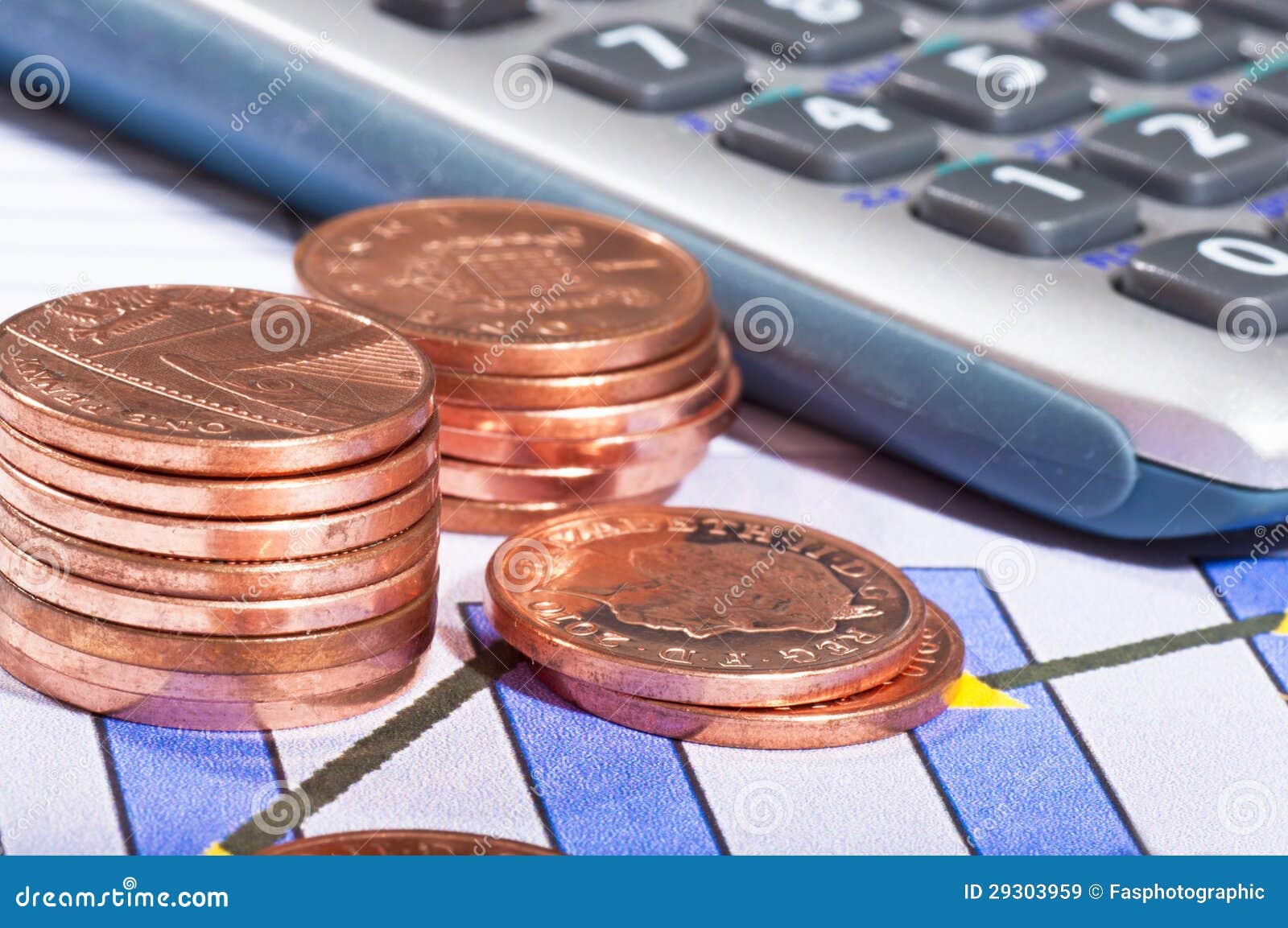 Coins and calculator stock image. Image of economy, data - 29303959