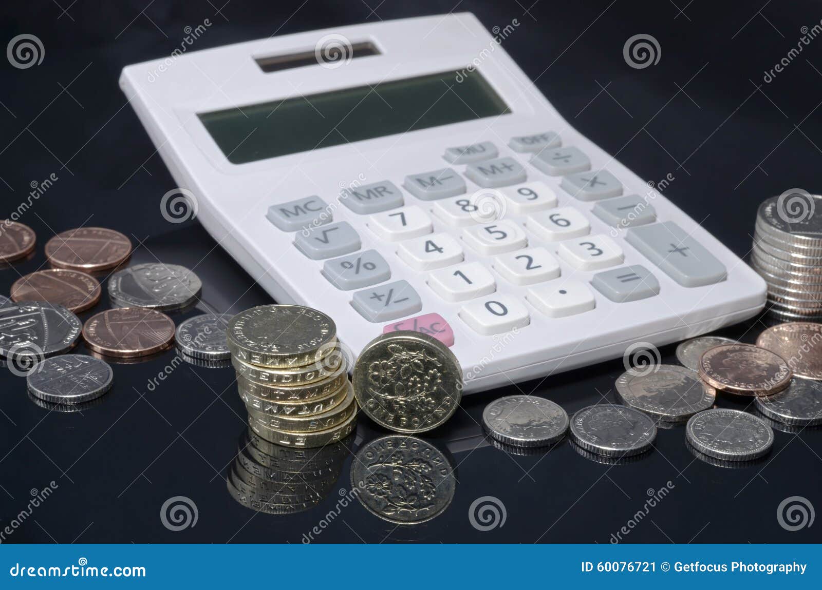 Coins and calculator stock image. Image of black, money - 60076721