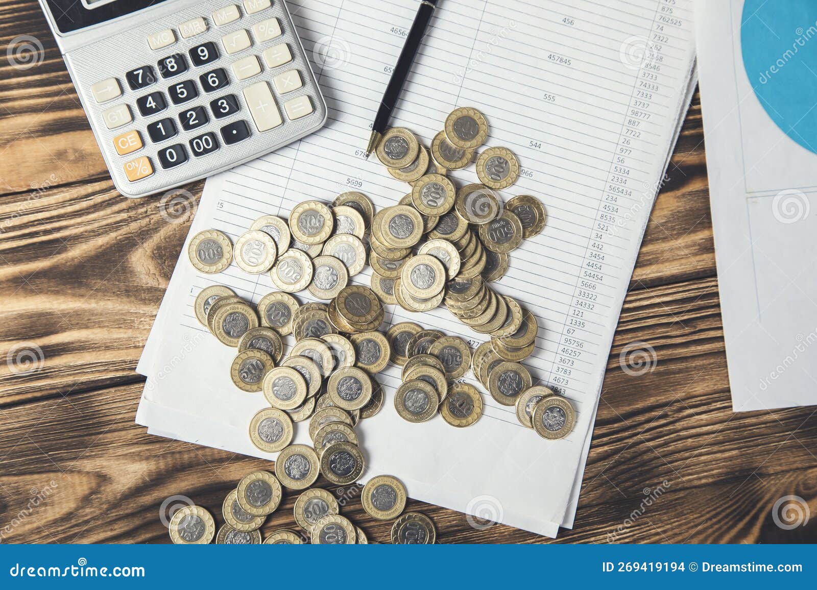 Coins and Calculator on Document Stock Photo - Image of economy, stack ...