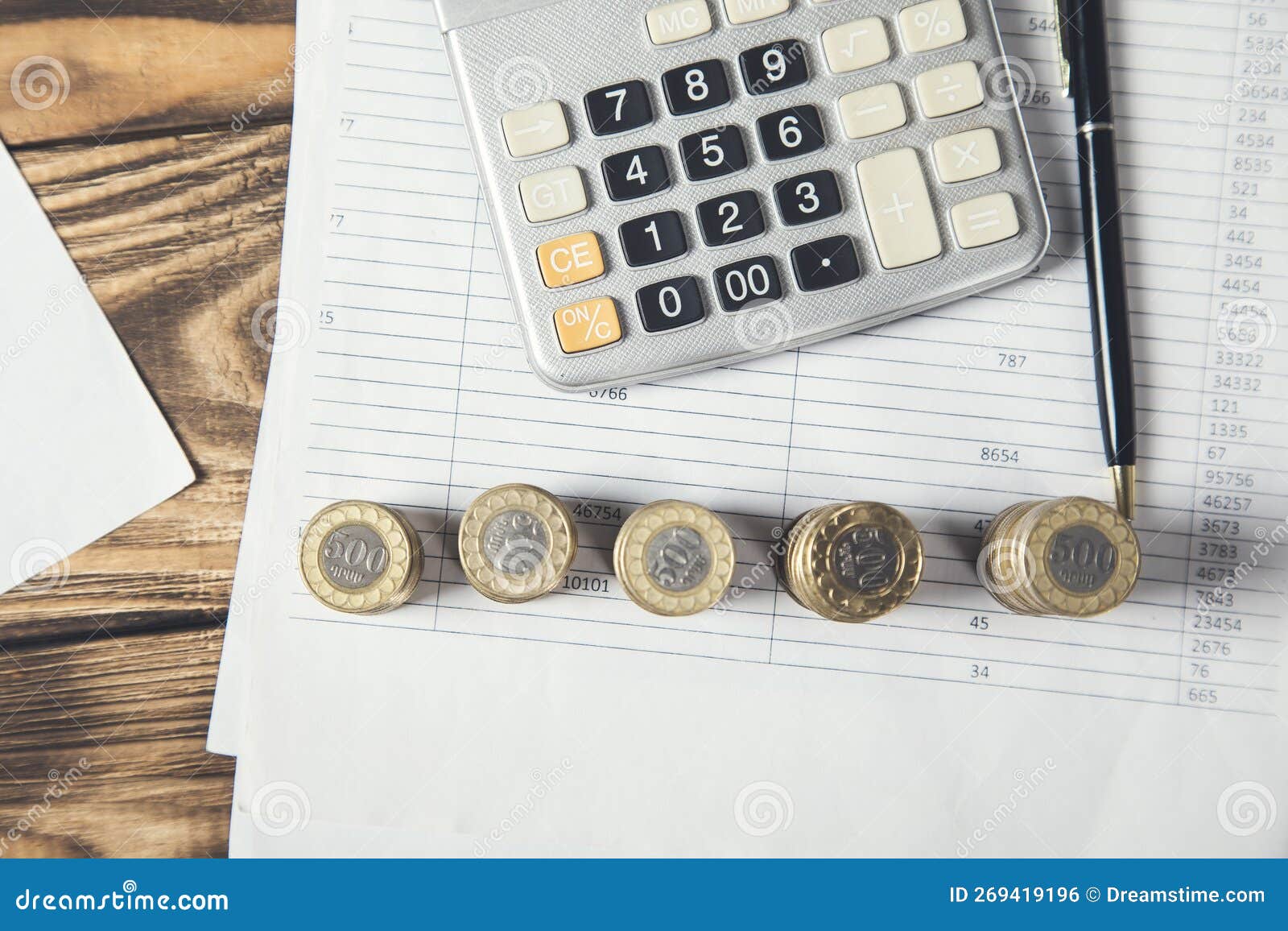 Coins and Calculator on Document Stock Photo - Image of graph, currency ...