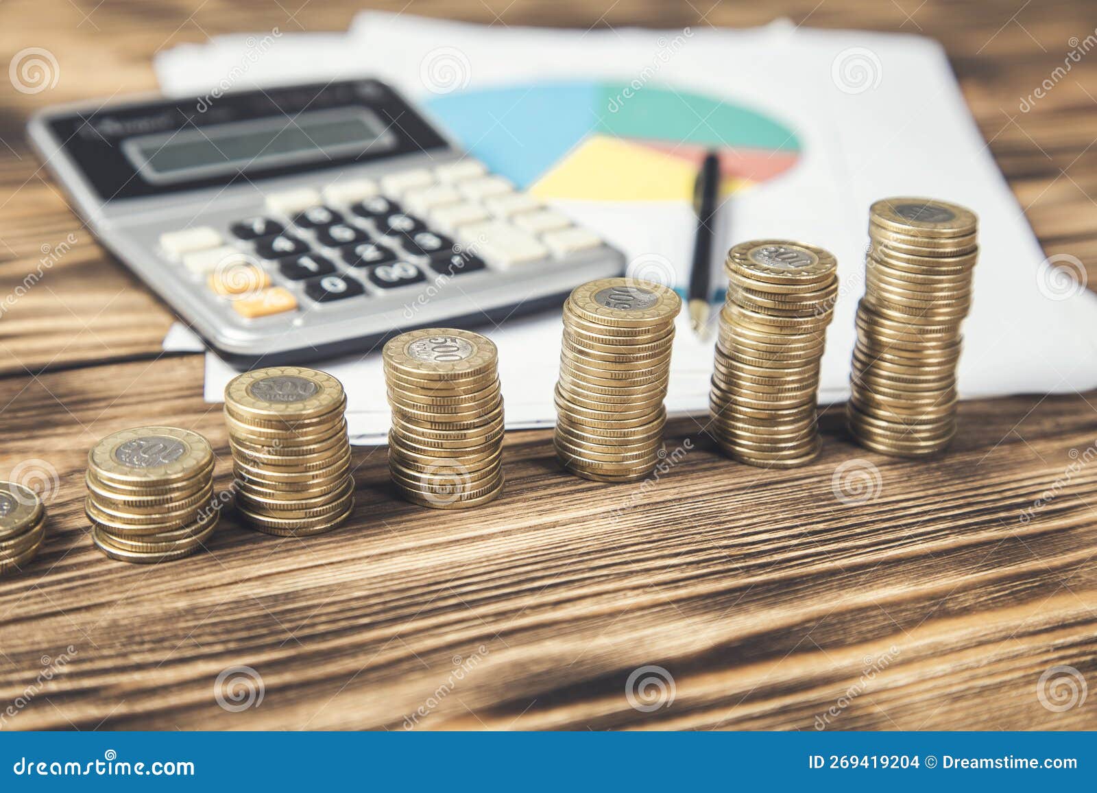 Coins and Calculator on Document Stock Photo - Image of symbol, success ...