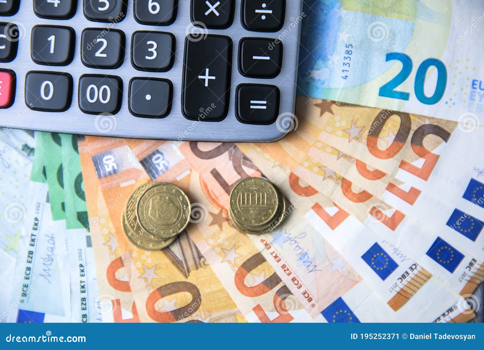 Coins with calculator stock image. Image of financial - 195252371