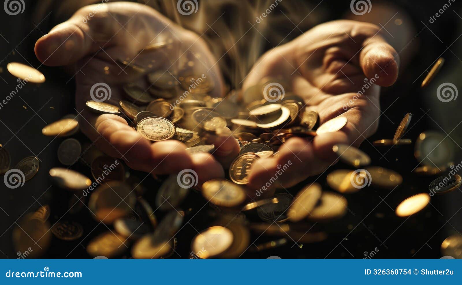 Coins Cascading Over Open Hands a Metaphor for Giving and Financial ...