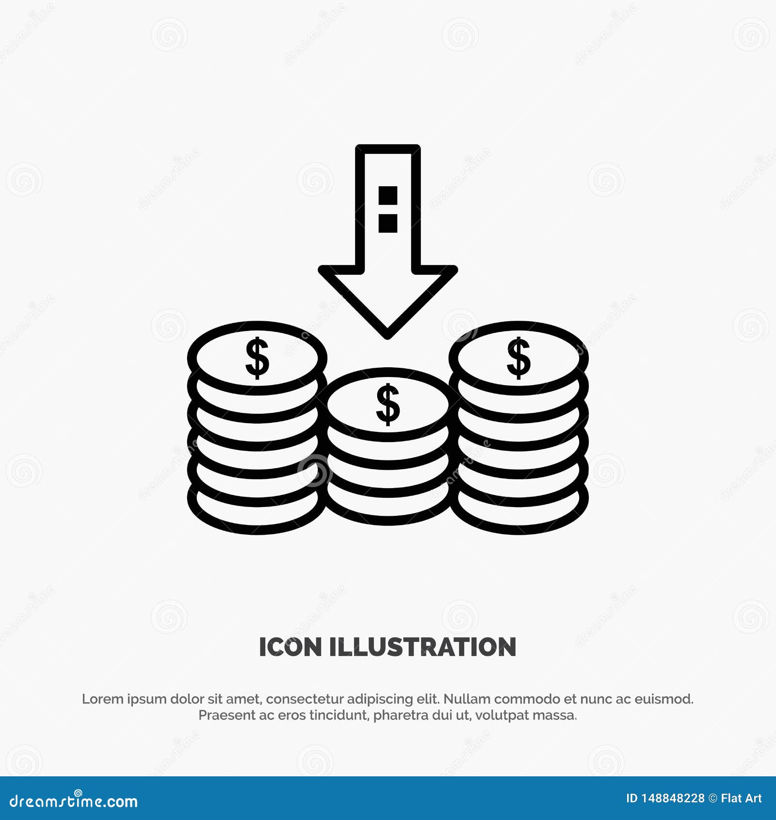 Coins, Cash, Money, Down, Arrow Line Icon Vector Stock Vector ...