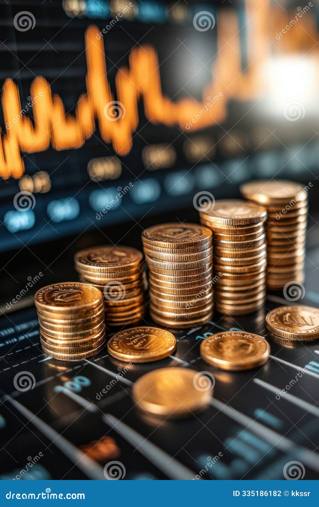 Coins and Chart, a Visual of Stacks of Coins in the Foreground with a ...