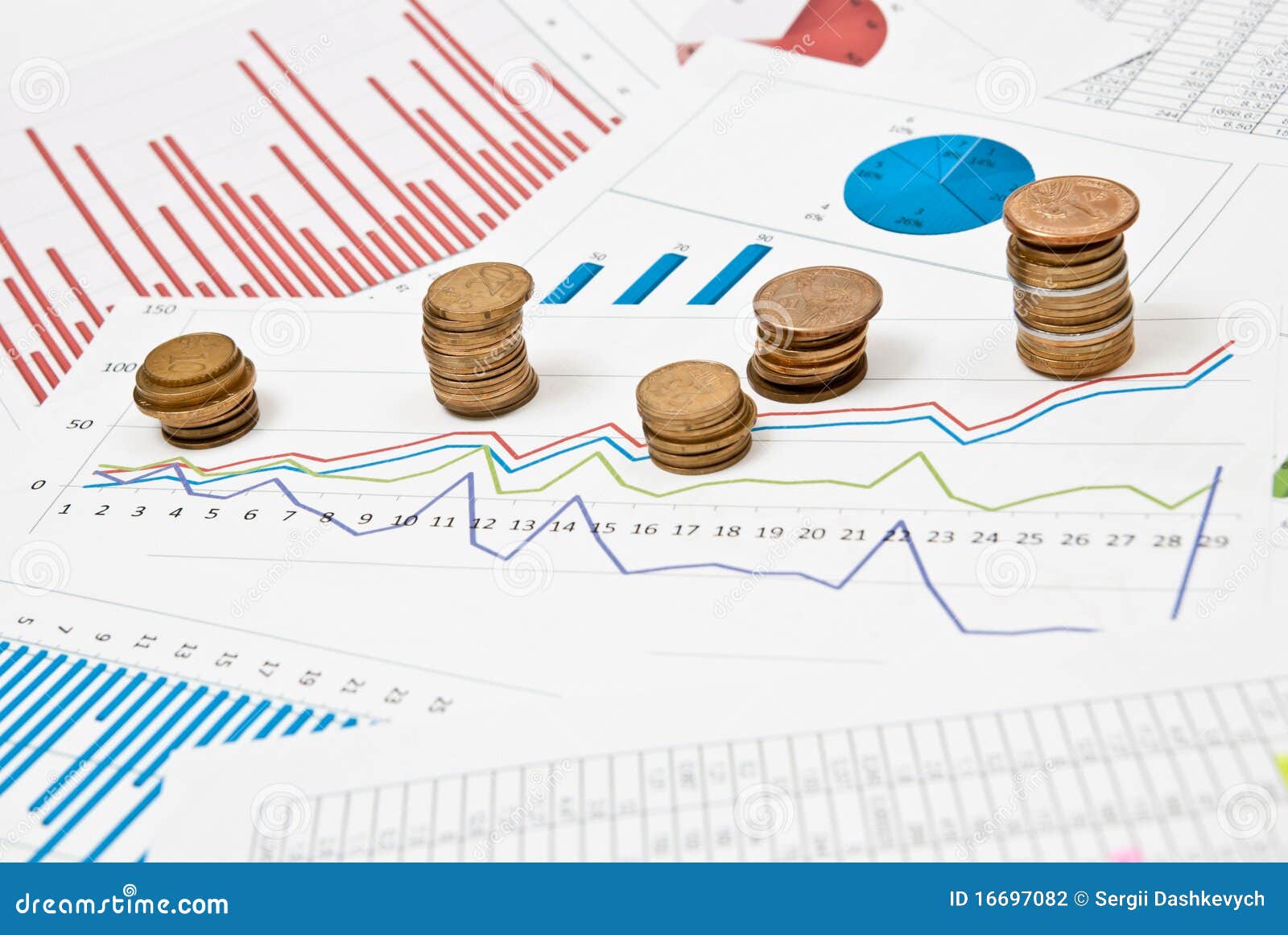 Coins and charts stock photo. Image of calculations, market - 16697082