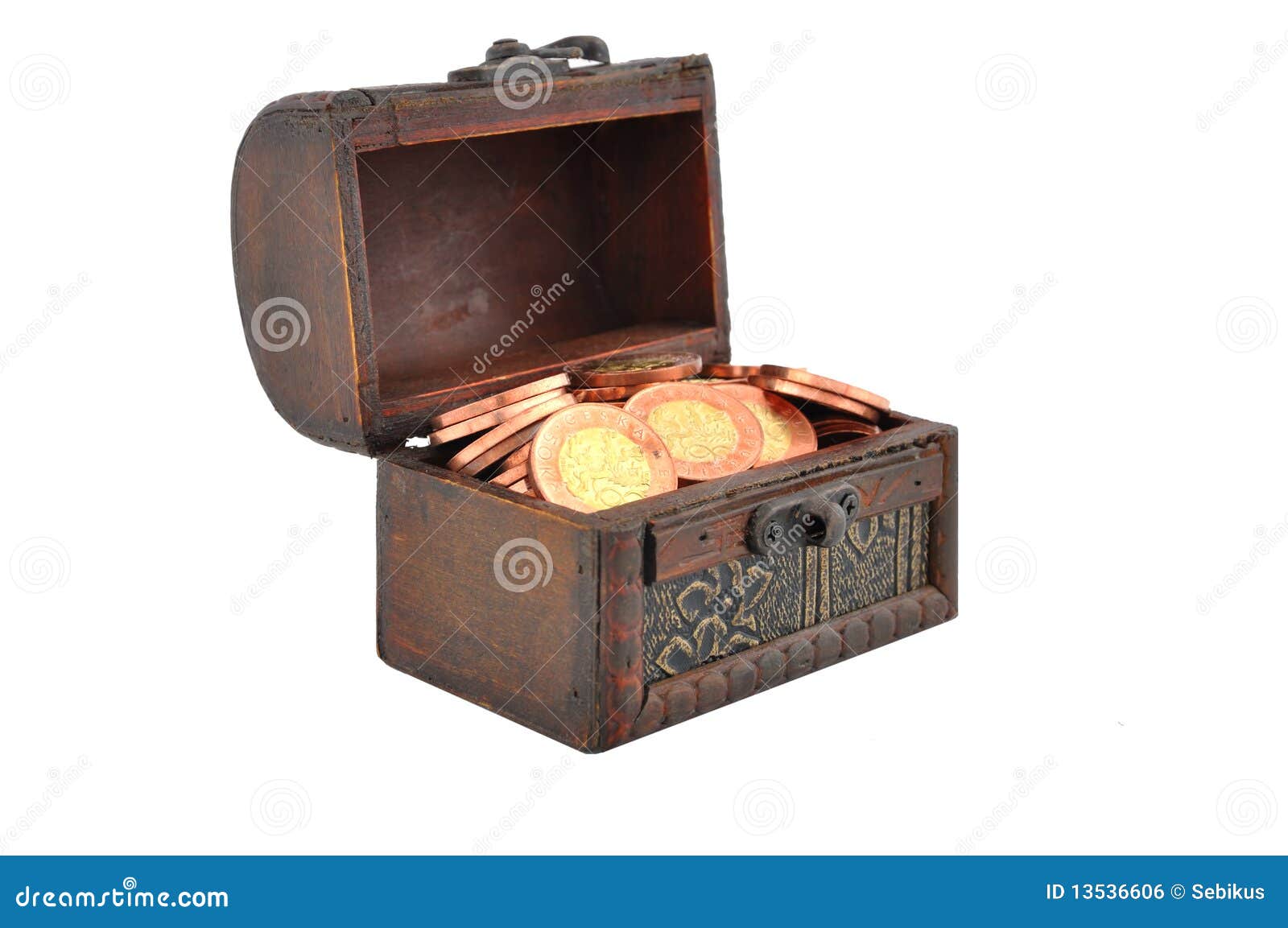 Coins in a chest stock photo. Image of chest, coins, full - 13536606