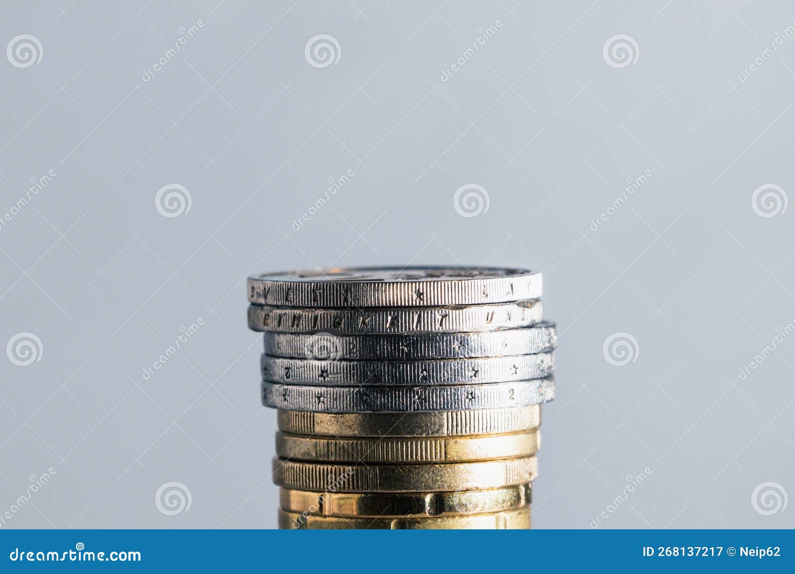 Coins Close-up with Blank Background. Stack of Euro Coins Stock Image ...