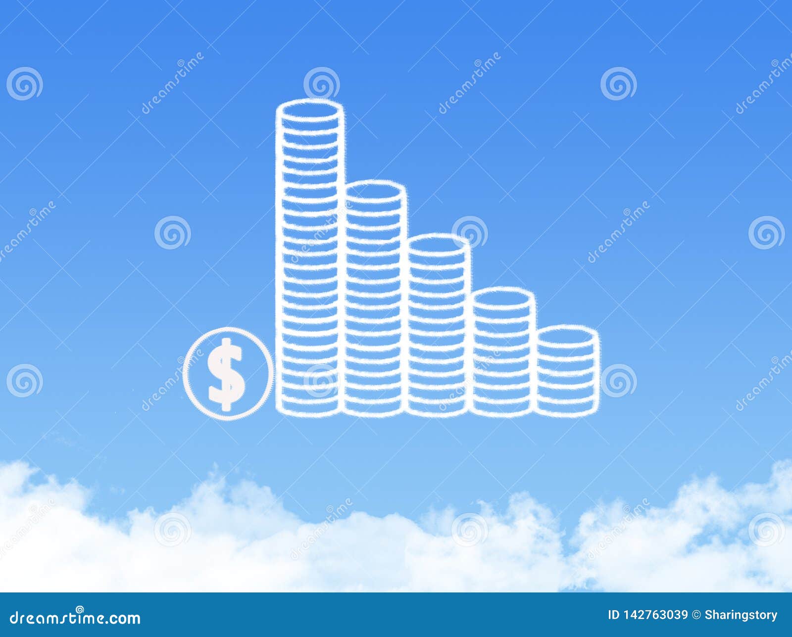 Coins cloud shape stock illustration. Illustration of stacked - 142763039