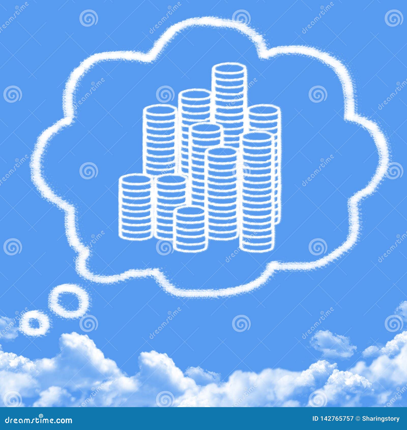 Coins cloud shape stock illustration. Illustration of blue - 142765757