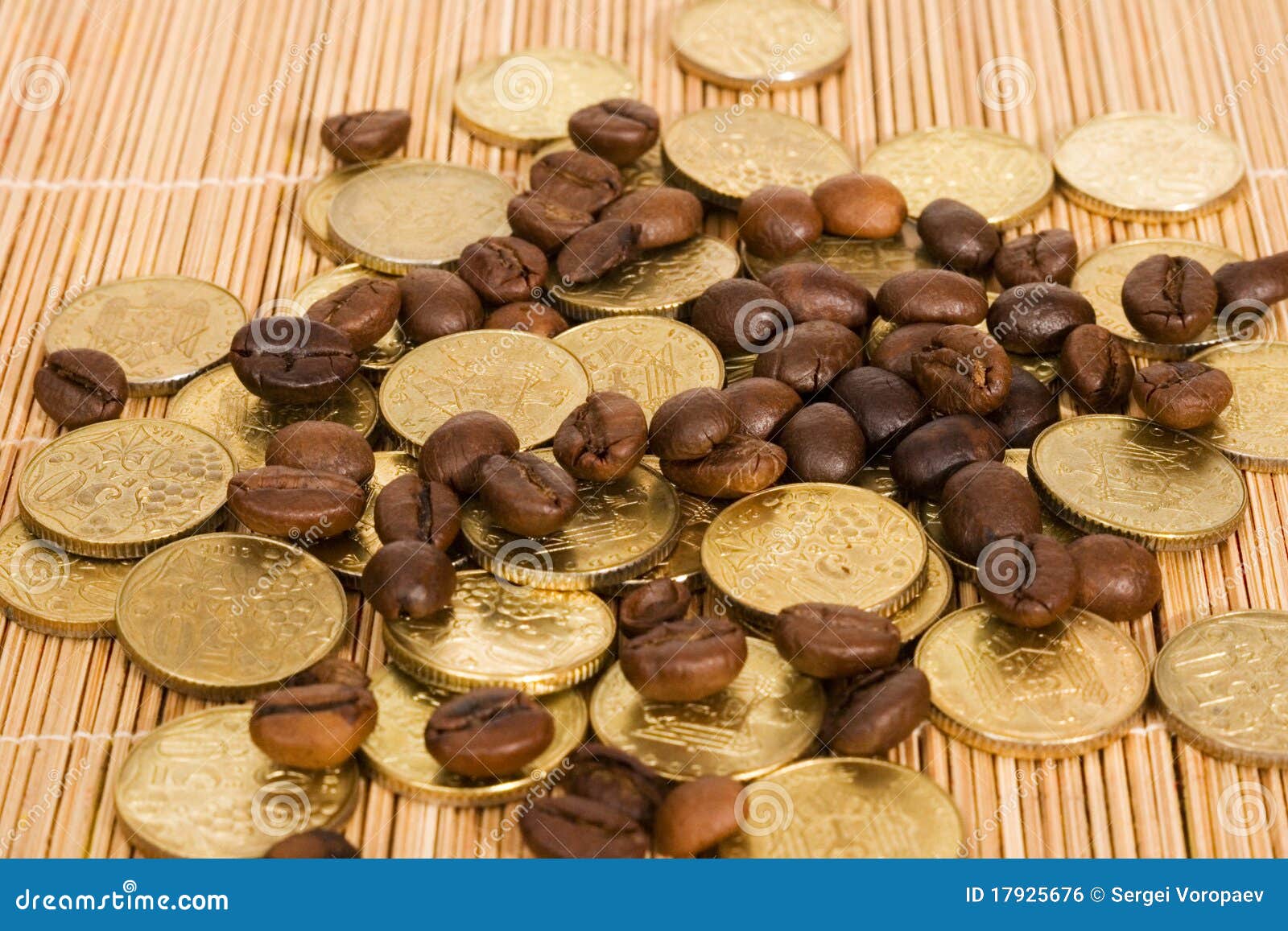 Coins and coffee beans stock photo. Image of agriculture - 17925676