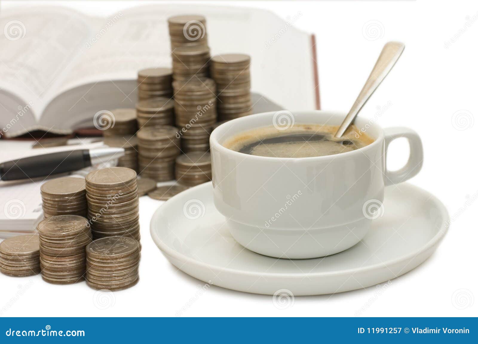 Coins and a coffee cup stock image. Image of paper, afternoon - 11991257