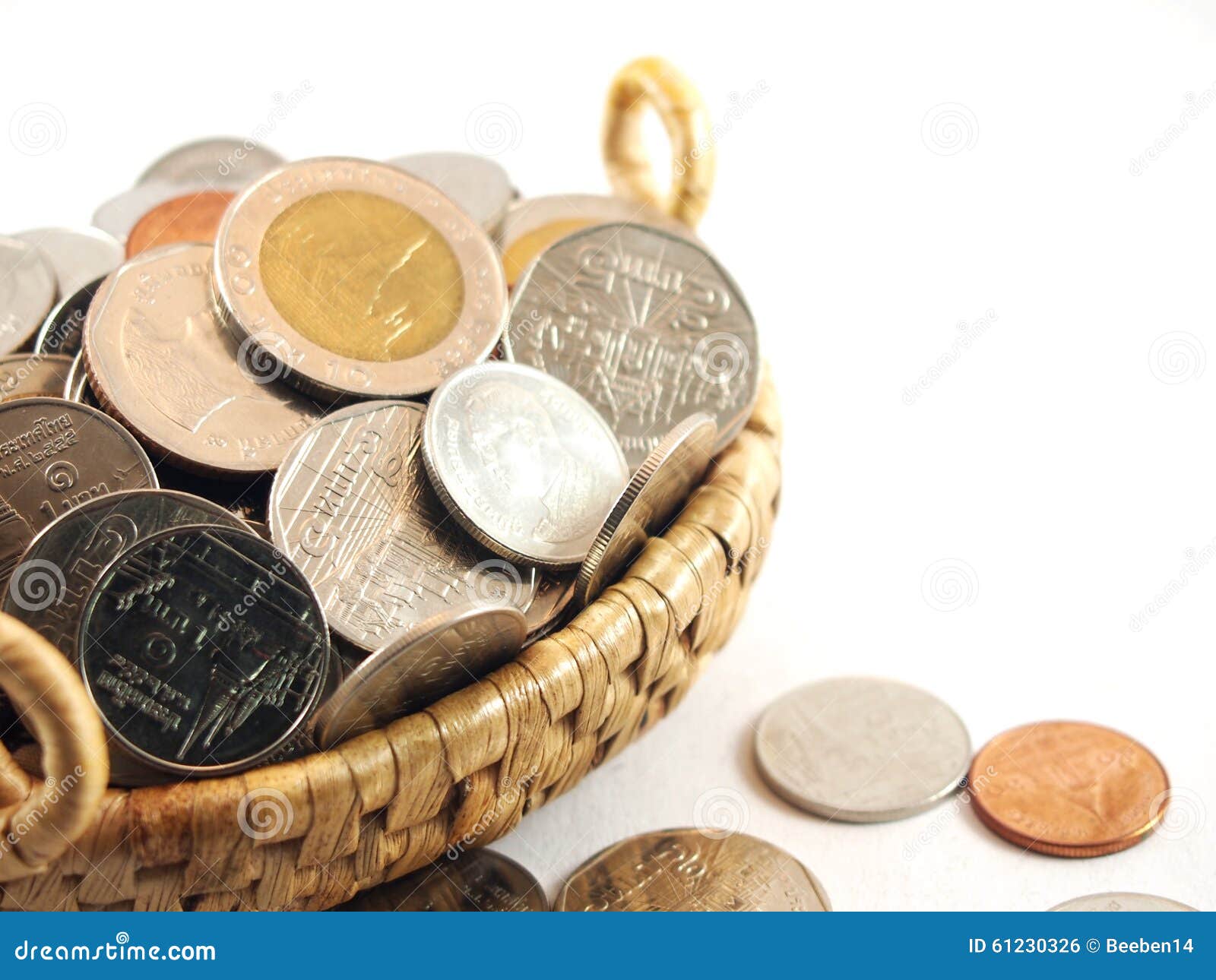 Coins Collection in Full, on Weave Basket Stock Photo - Image of ...