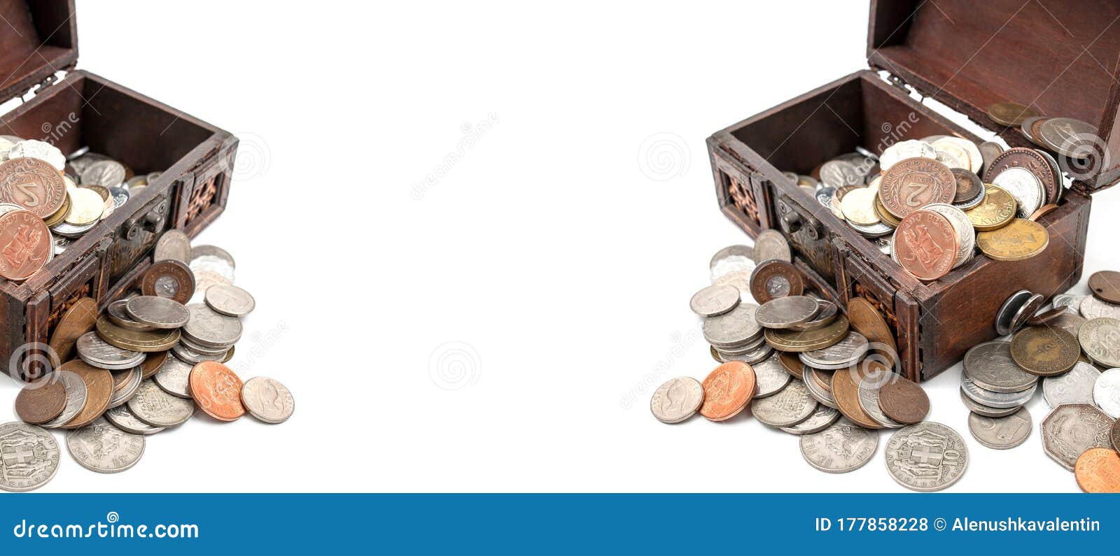 Coins Collection in Old Retro Box Stock Photo - Image of cash, banking ...