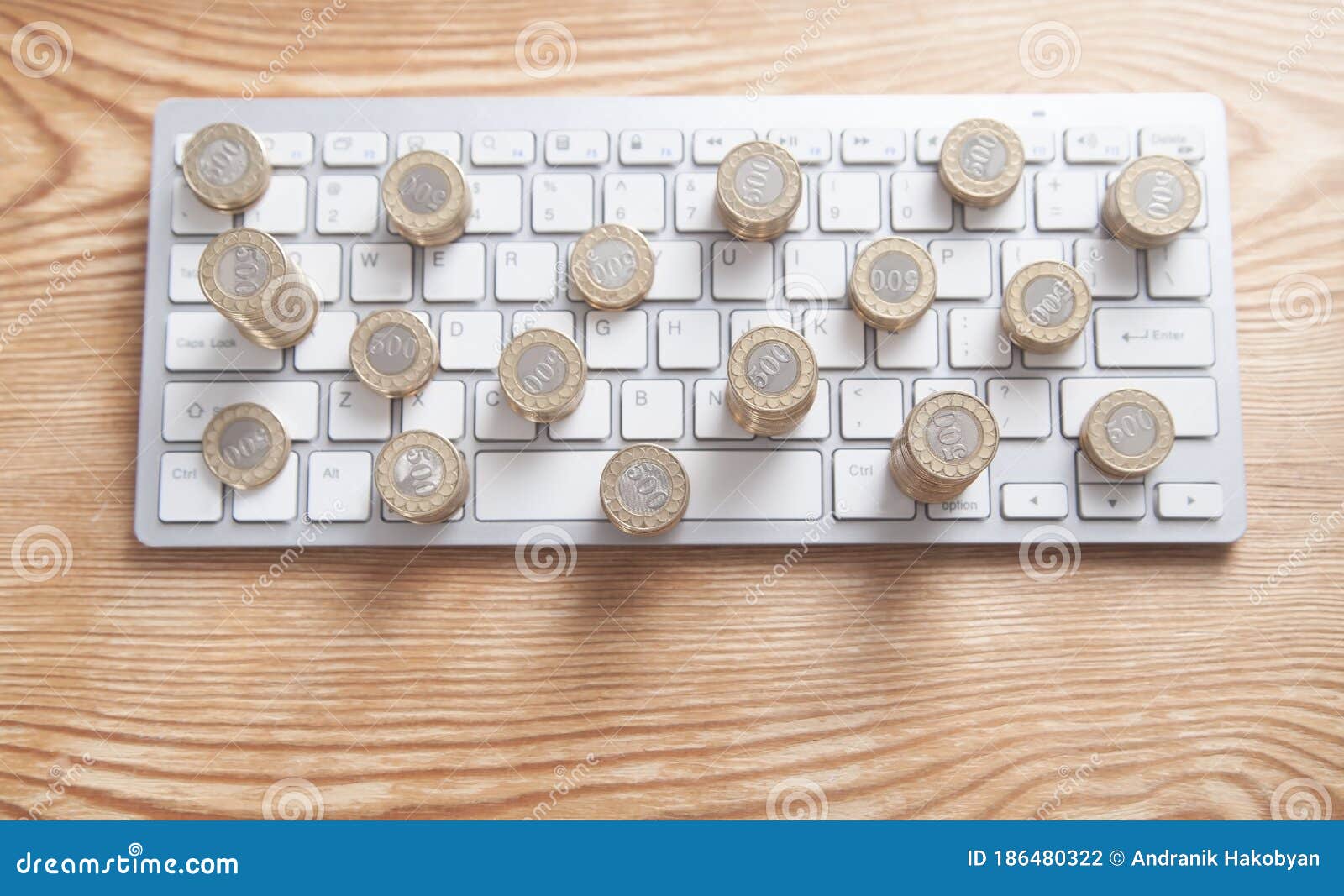 Coins on the Computer Keyboard Stock Photo - Image of currency ...