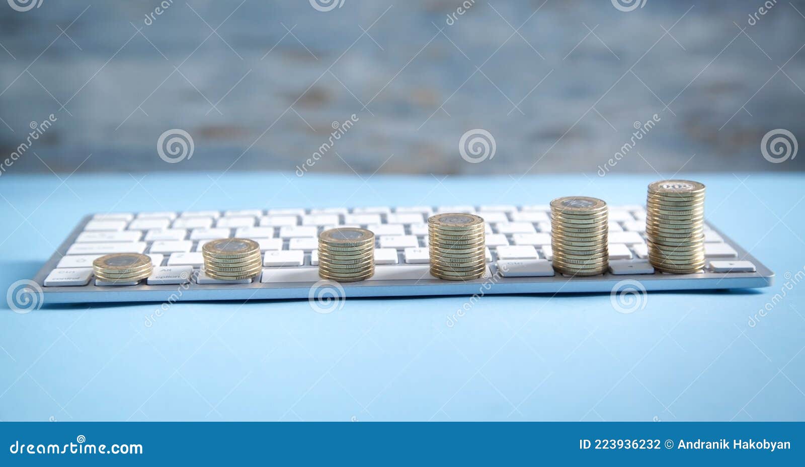 Coins on the Computer Keyboard Stock Photo - Image of stack, keyboard ...