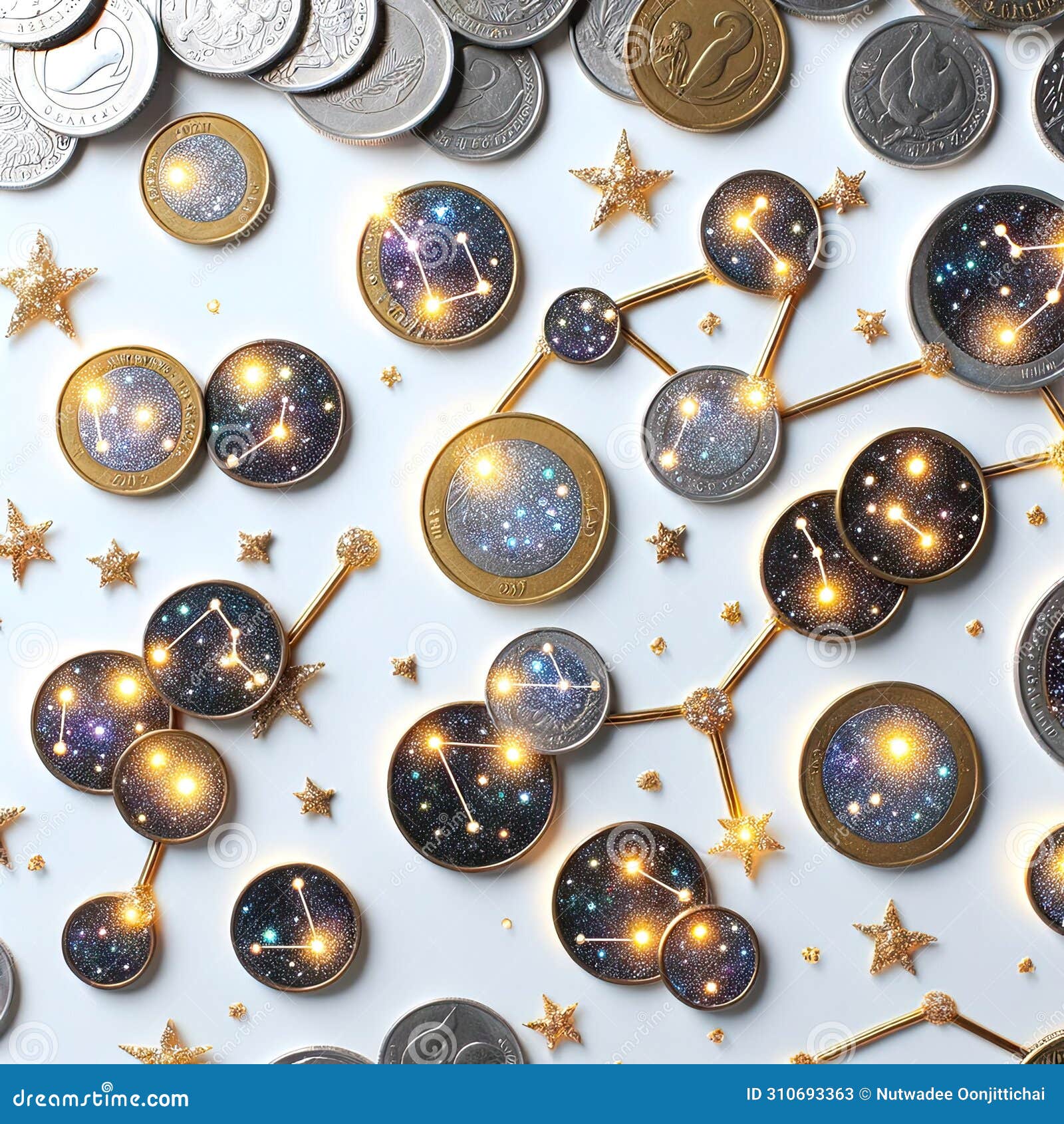 Coins with Constellation Patterns Stock Illustration - Illustration of ...