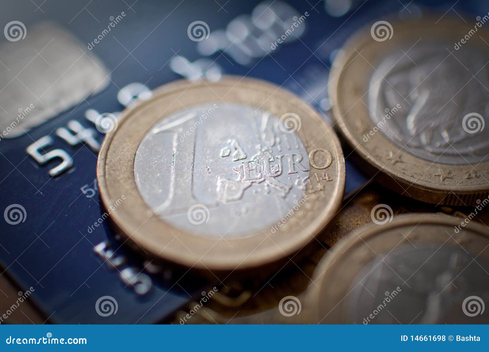 Coins and credit card stock photo. Image of finance, macro - 14661698