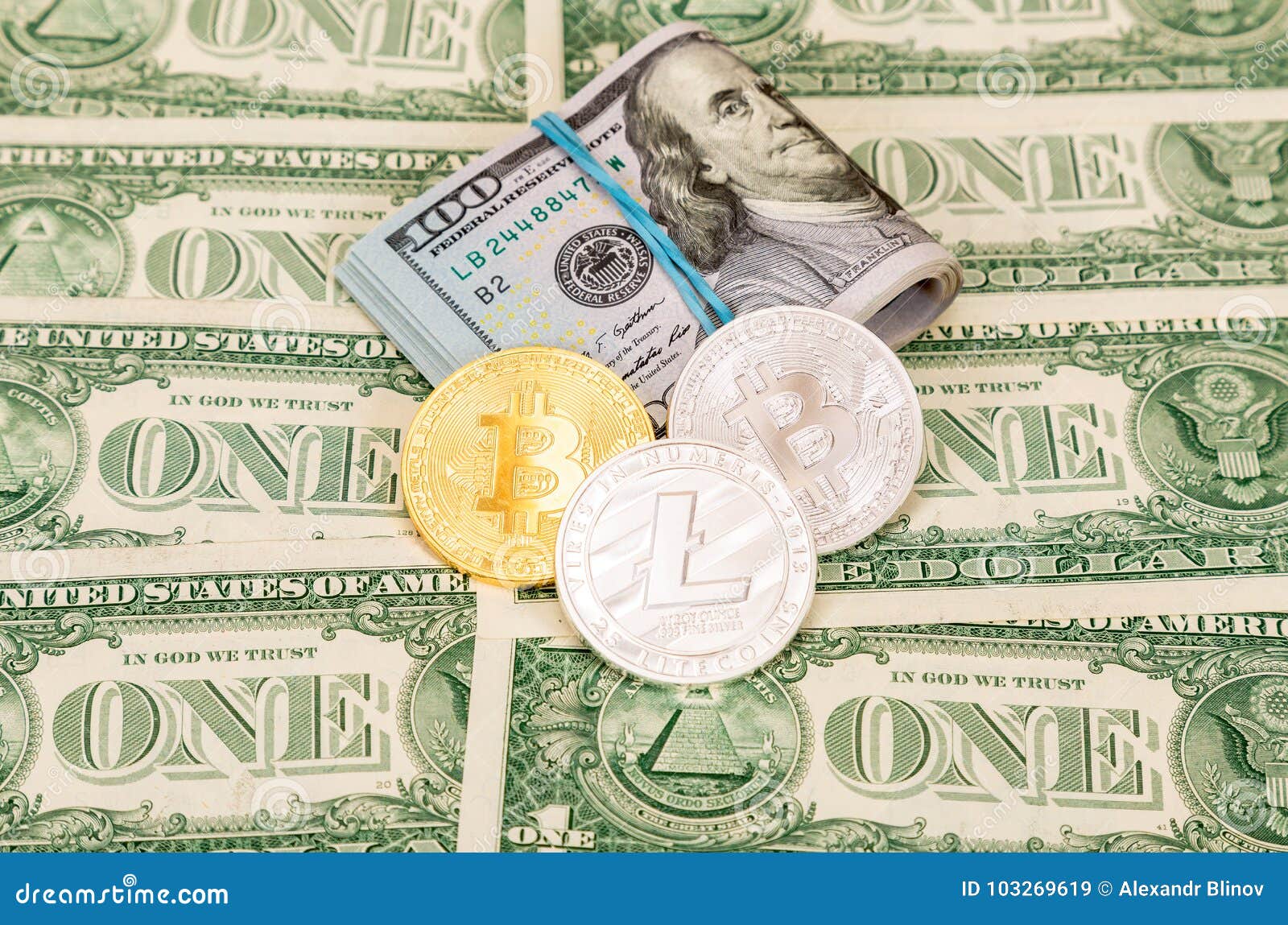 Coins of Cryptocurrency Lying Over American Dollar Bills Stock Image ... Coins of Cryptocurrency Lying Over American Dollar Bills Stock Image ...