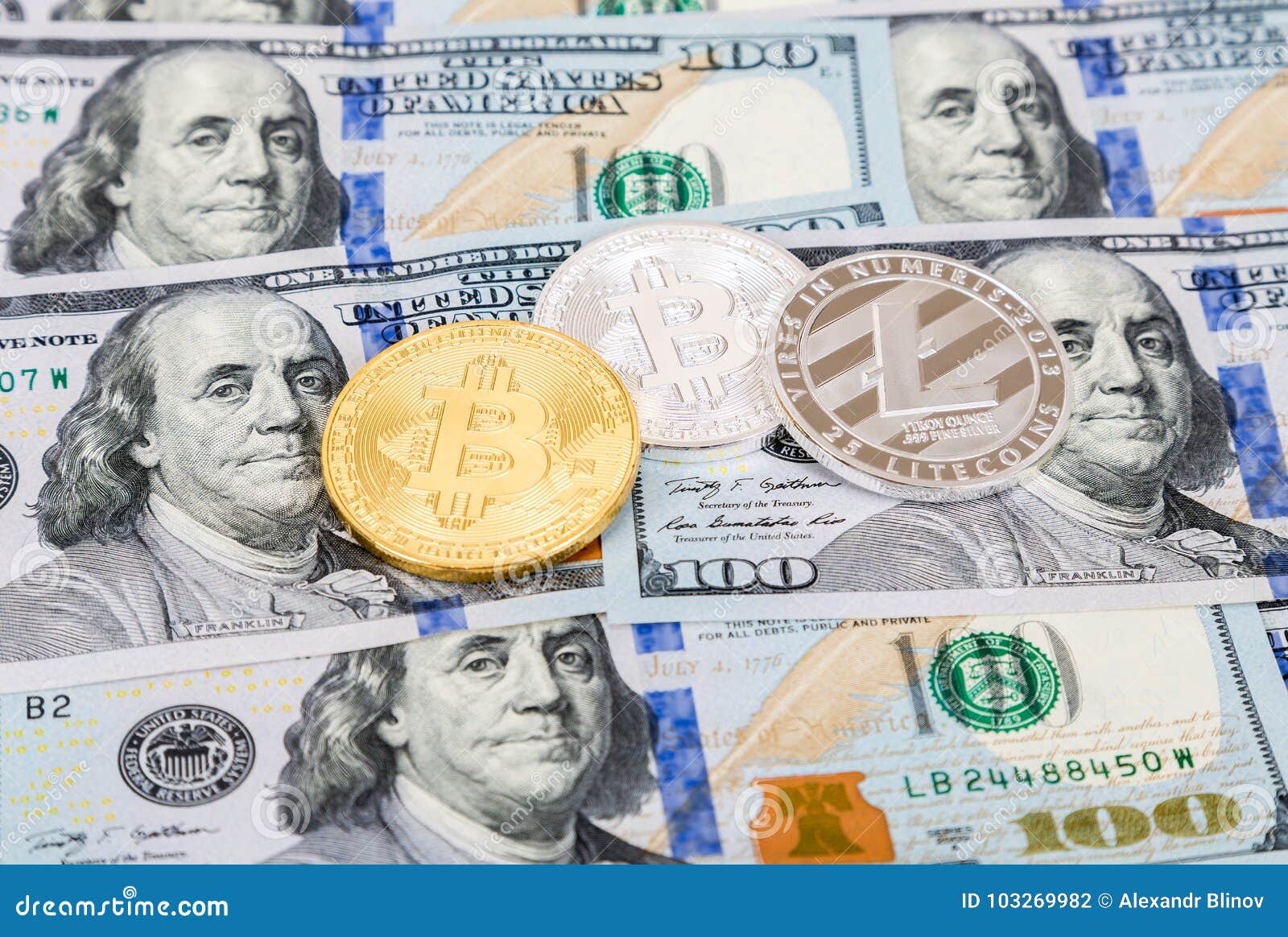 Coins of Cryptocurrency Lying Over American Dollar Bills Stock Photo ... Coins of Cryptocurrency Lying Over American Dollar Bills Stock Photo ...