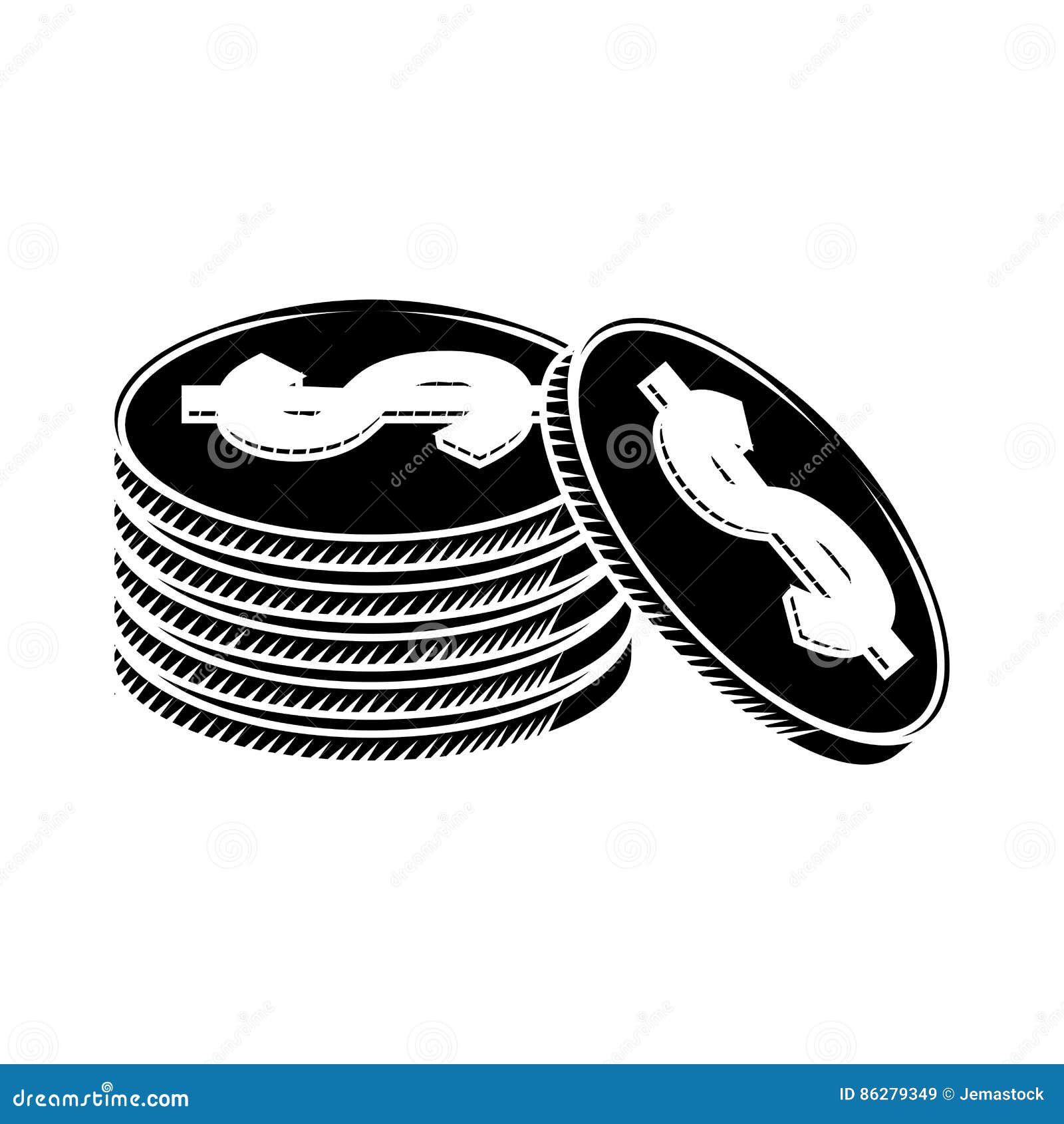 Coins Currency Money Stack Pictogram Stock Vector - Illustration of ...