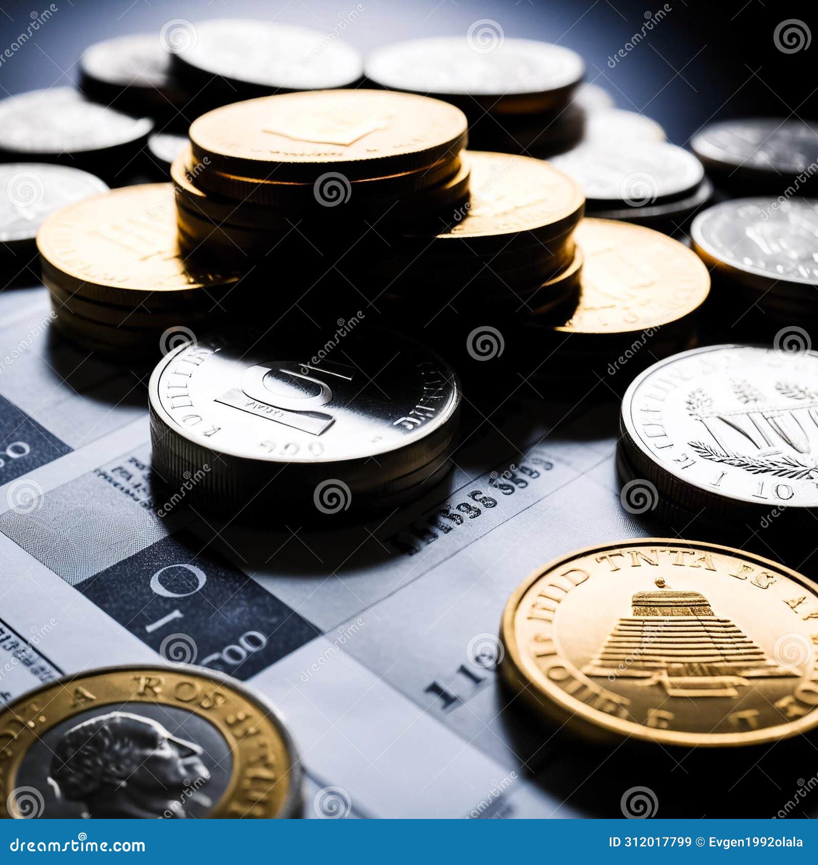 Coins on Data Table. Generative AI Stock Illustration - Illustration of ...