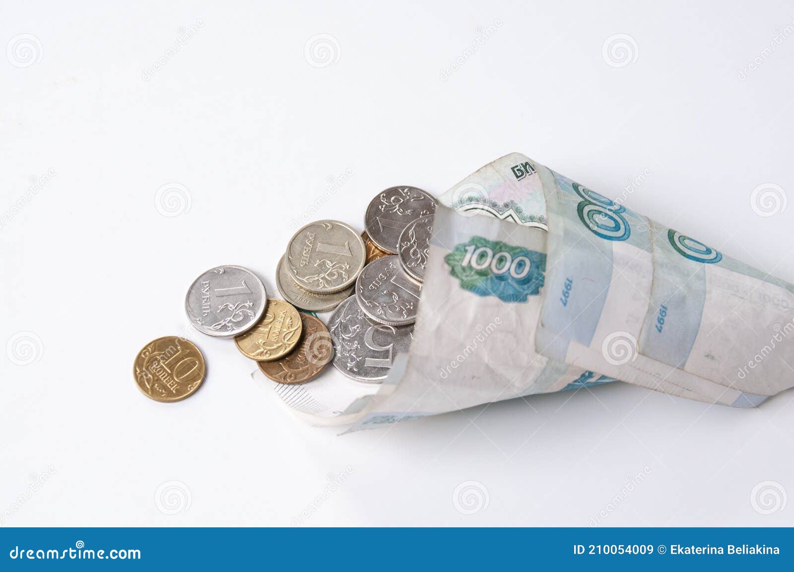 Coins in Denominations Folded Sack Top View Stock Image - Image of ...