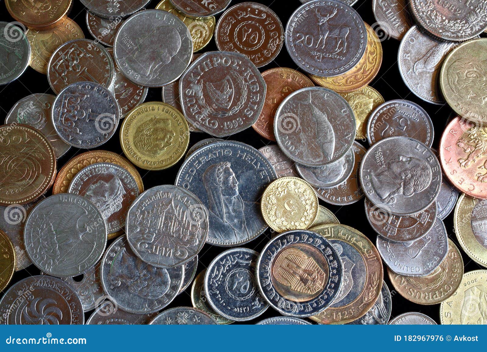 Coins of Different Countries and Continents, Close-up. Background Image ...