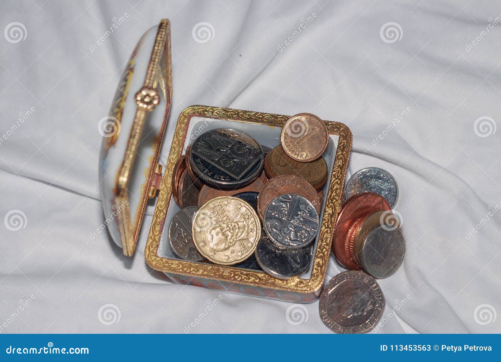 Coins in a box stock image. Image of money, objects - 113453563