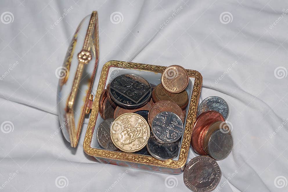 Coins in a box stock image. Image of money, objects - 113453563