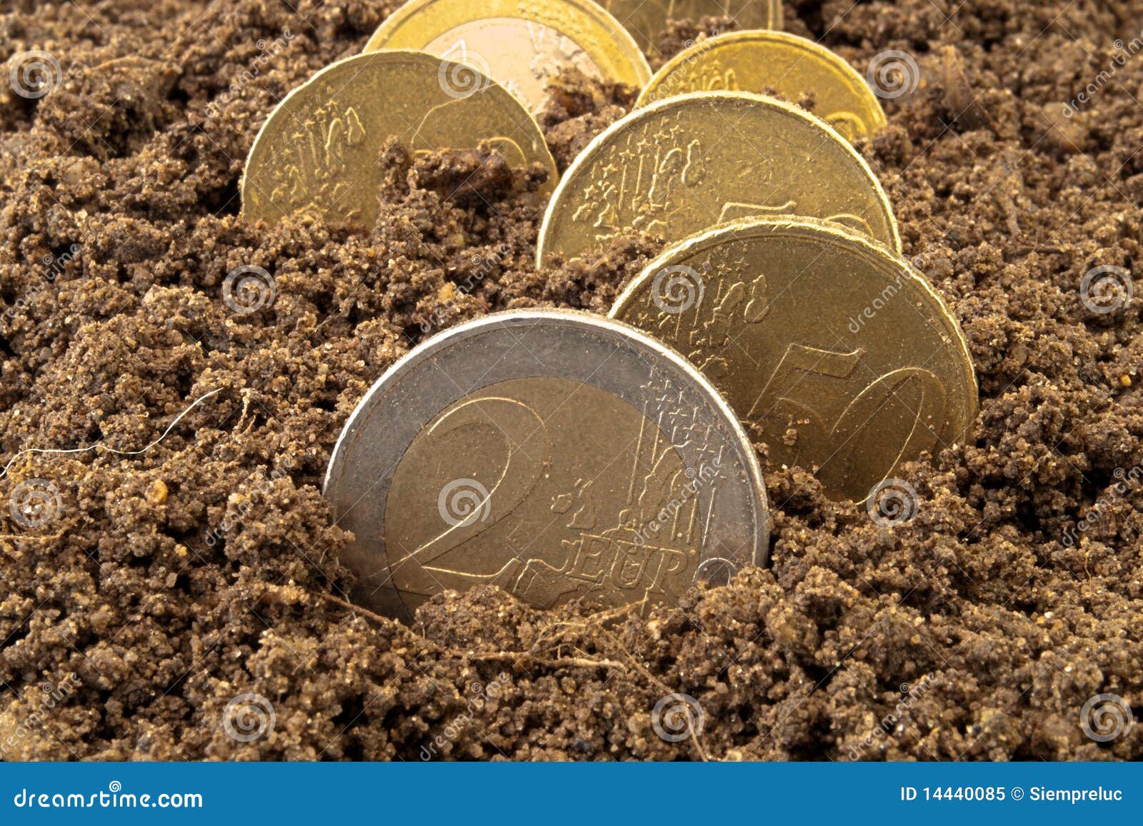 Coins in dirt concept stock image. Image of soil, savings - 14440085