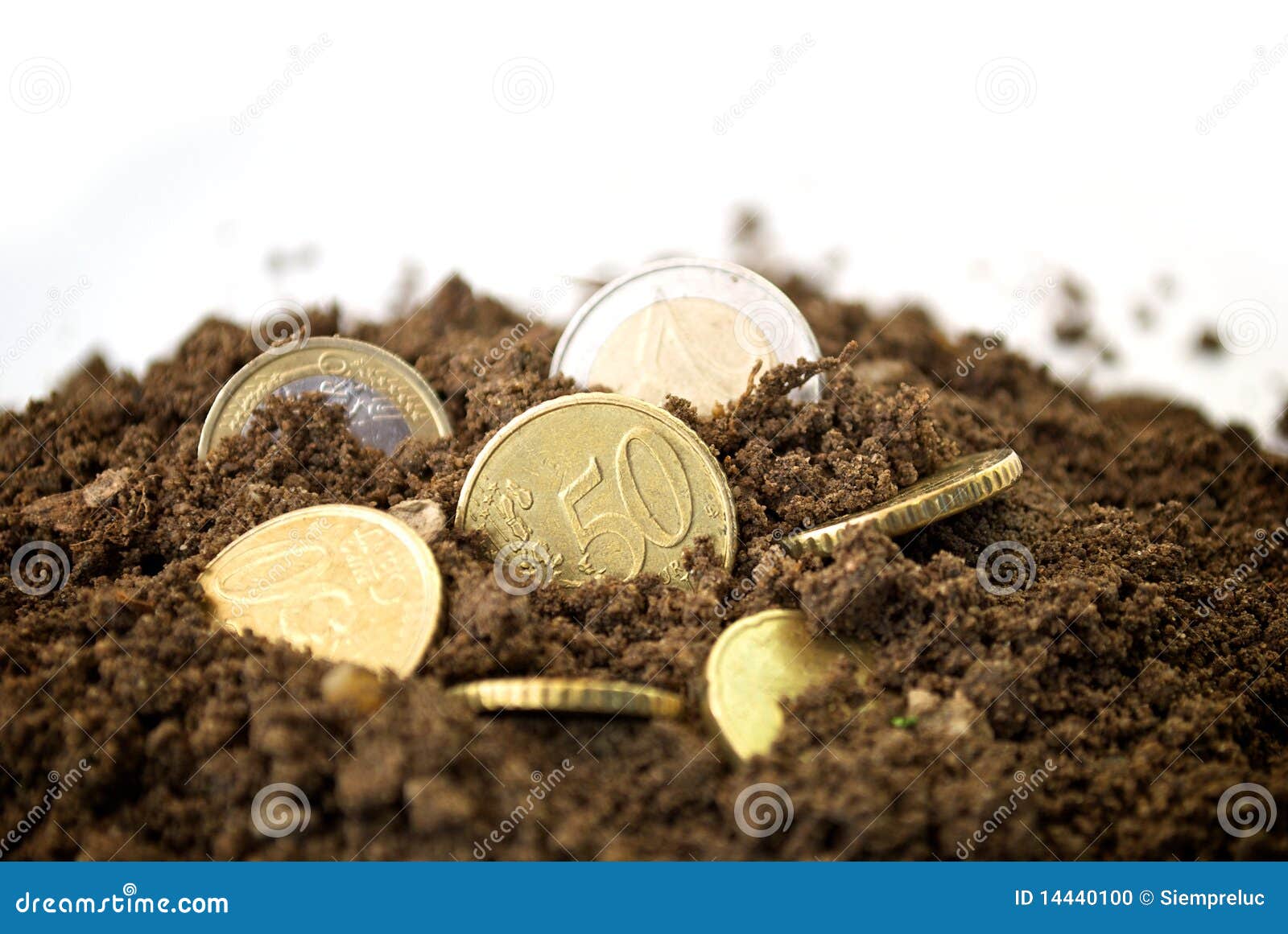 Coins in dirt concept stock photo. Image of currency - 14440100